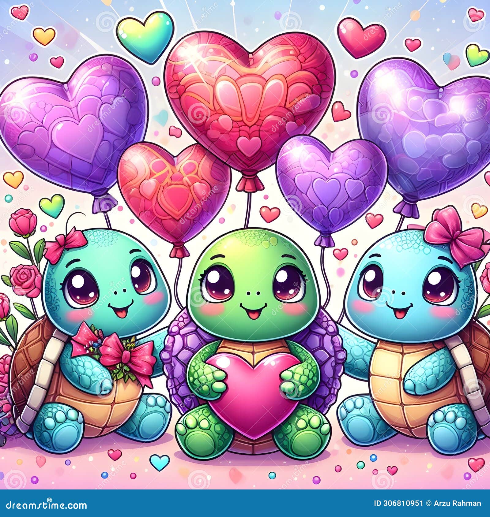 Cute Turtle Holding Heart Shape Balloon Stock Illustration ...