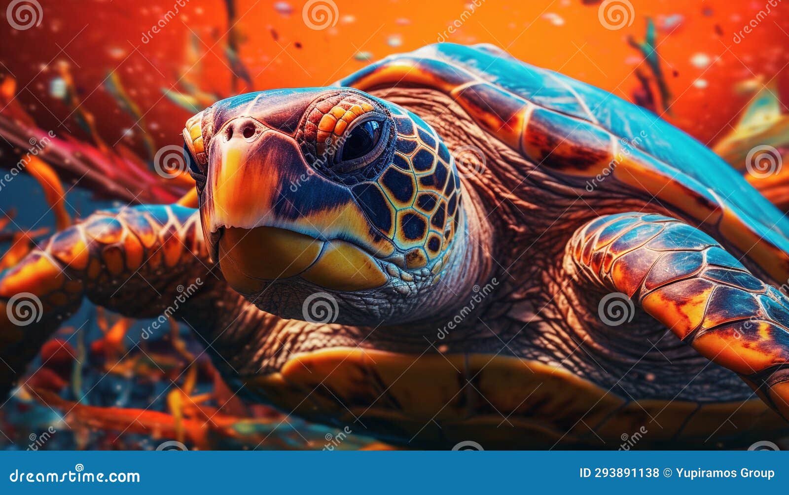 A Cute Turtle in Nature, Its Shell a Multi Colored Beauty Generated by ...