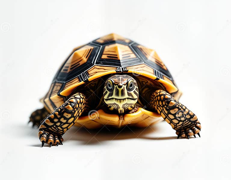 Cute Turtle with Patterned Shell. Small Reptile in Front of White ...
