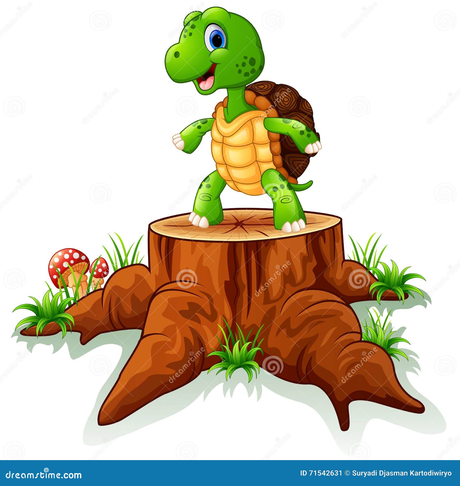 Cute Turtle Posing on Tree Stump Stock Vector - Illustration of cartoon ...