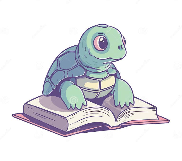 Cute Turtle Reading Book, Learning about Nature Stock Vector - Illustration of isolation, turtle ...