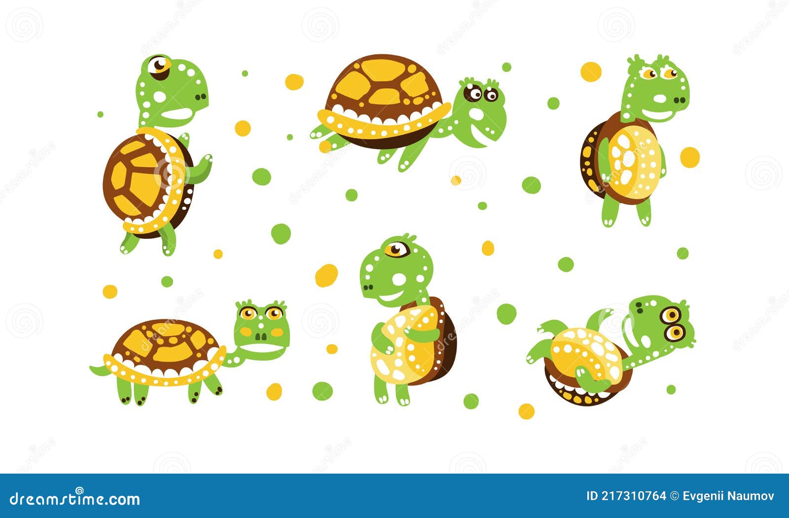 Cute Turtle with Shell and Short Feet in Different Poses Vector Set ...