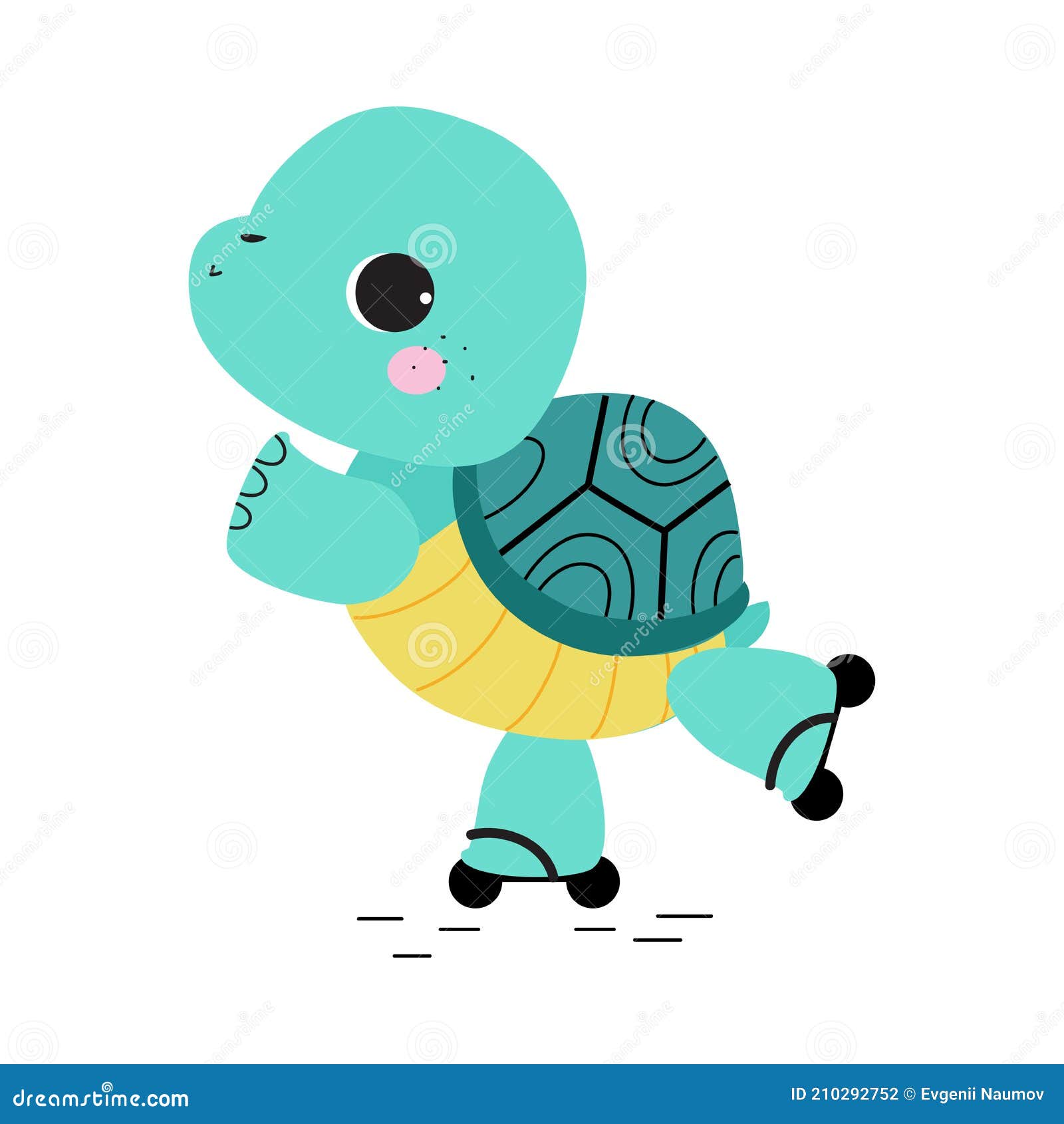 Cute Turtle with Shell and Short Feet Roller Skating Vector ...