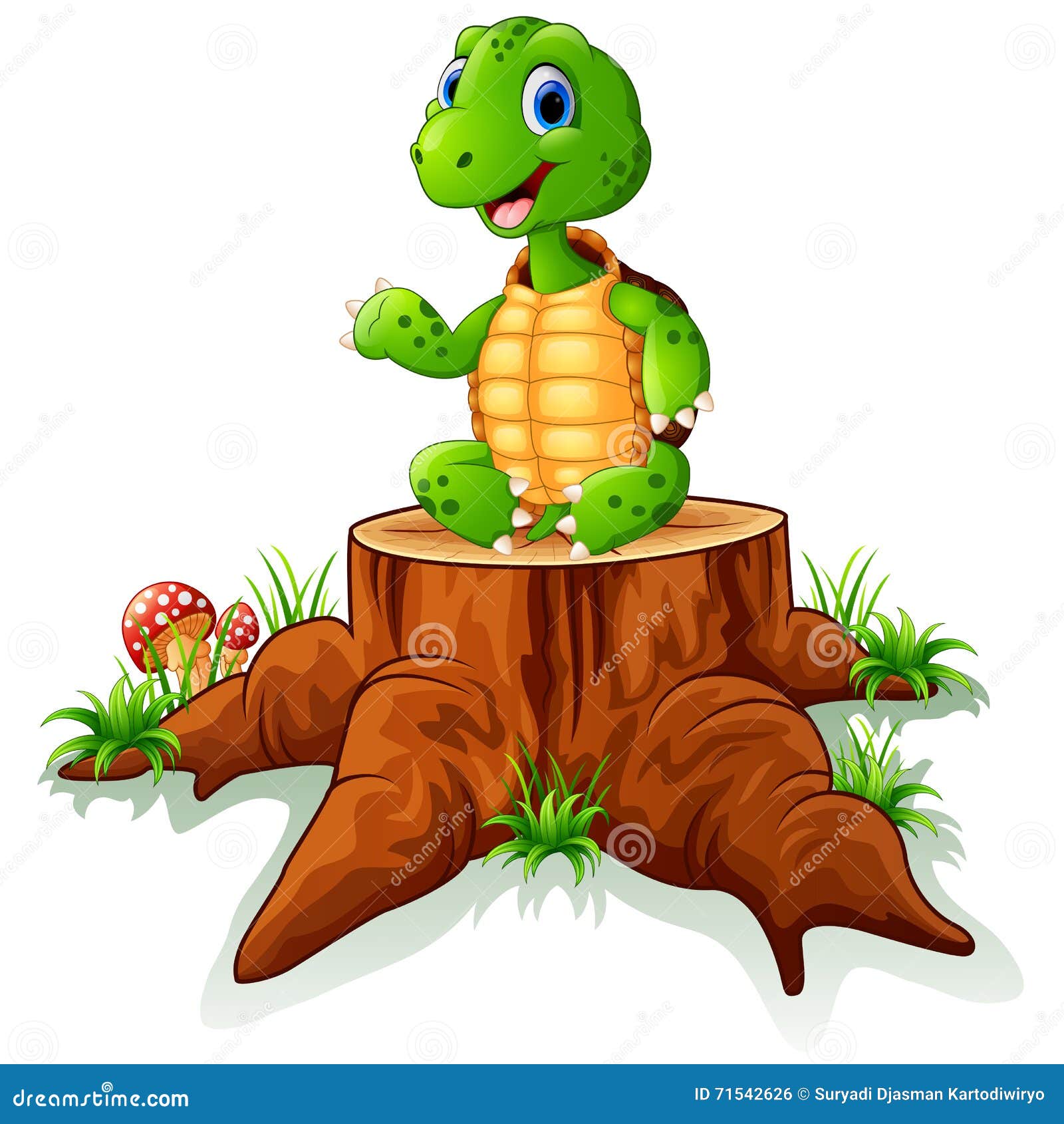 Cute Turtle Sit on Tree Stump Stock Vector - Illustration of mascot ...