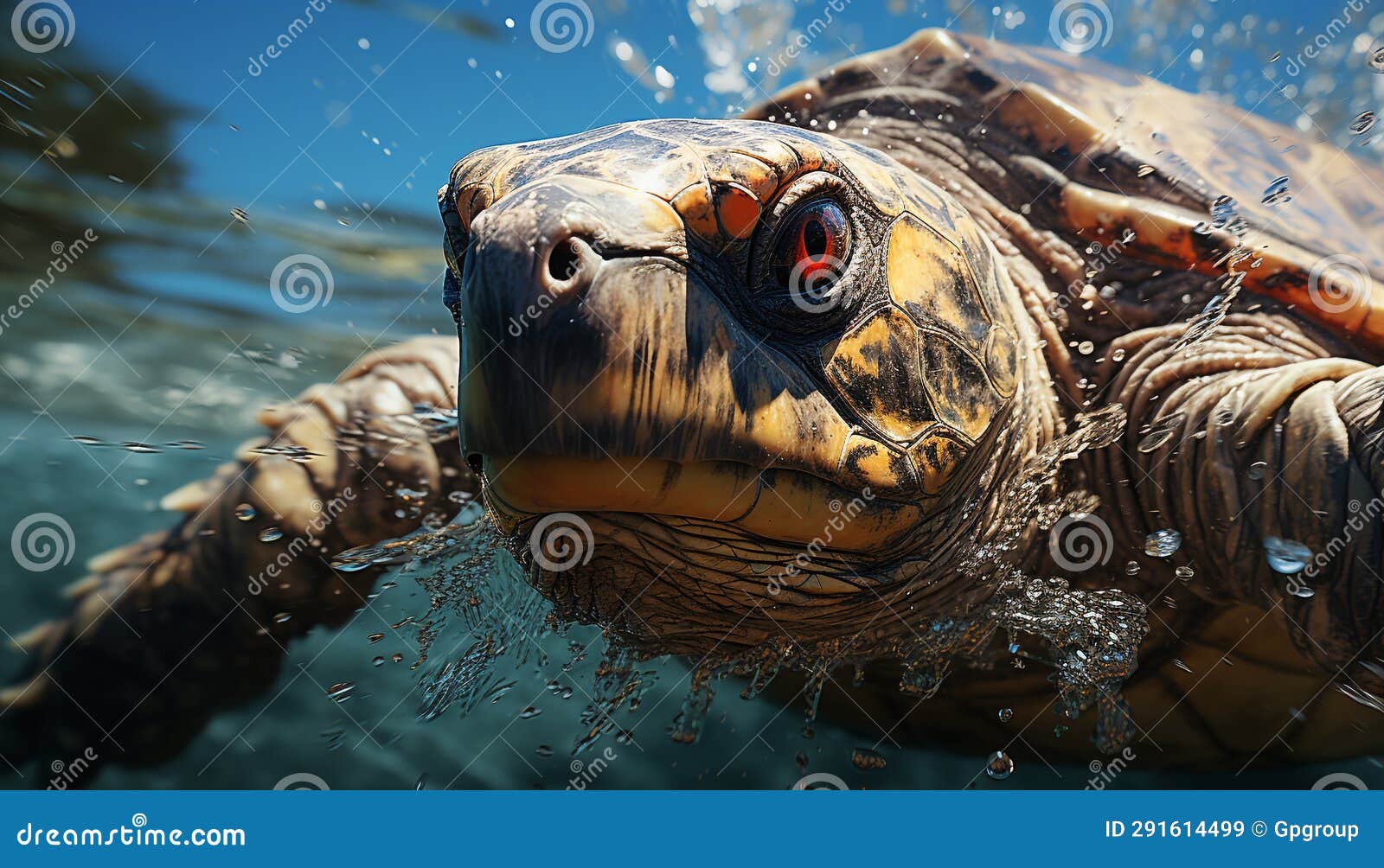 A Cute Turtle Swimming Underwater, Looking at the Camera Generated by ...