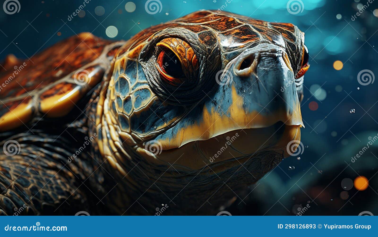 A Cute Turtle Underwater, Looking at the Camera Generated by AI Stock ...