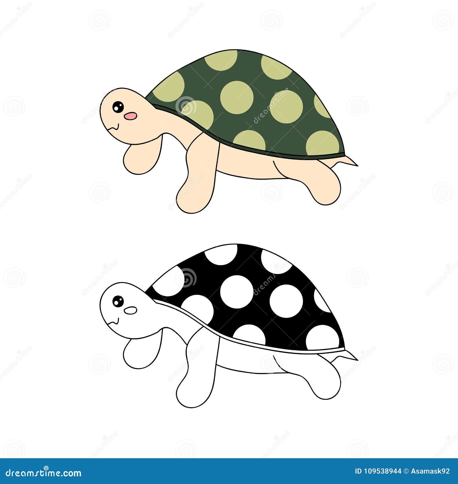 Cute Turtle Vector Illustration. Isolated on White Background. Stock ...