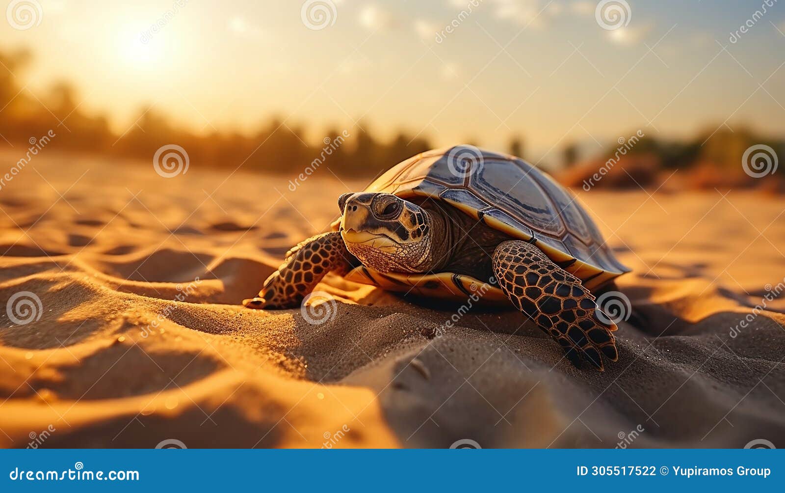 A Cute Turtle Walking on Sand, Enjoying the Sunset Generated by AI ...