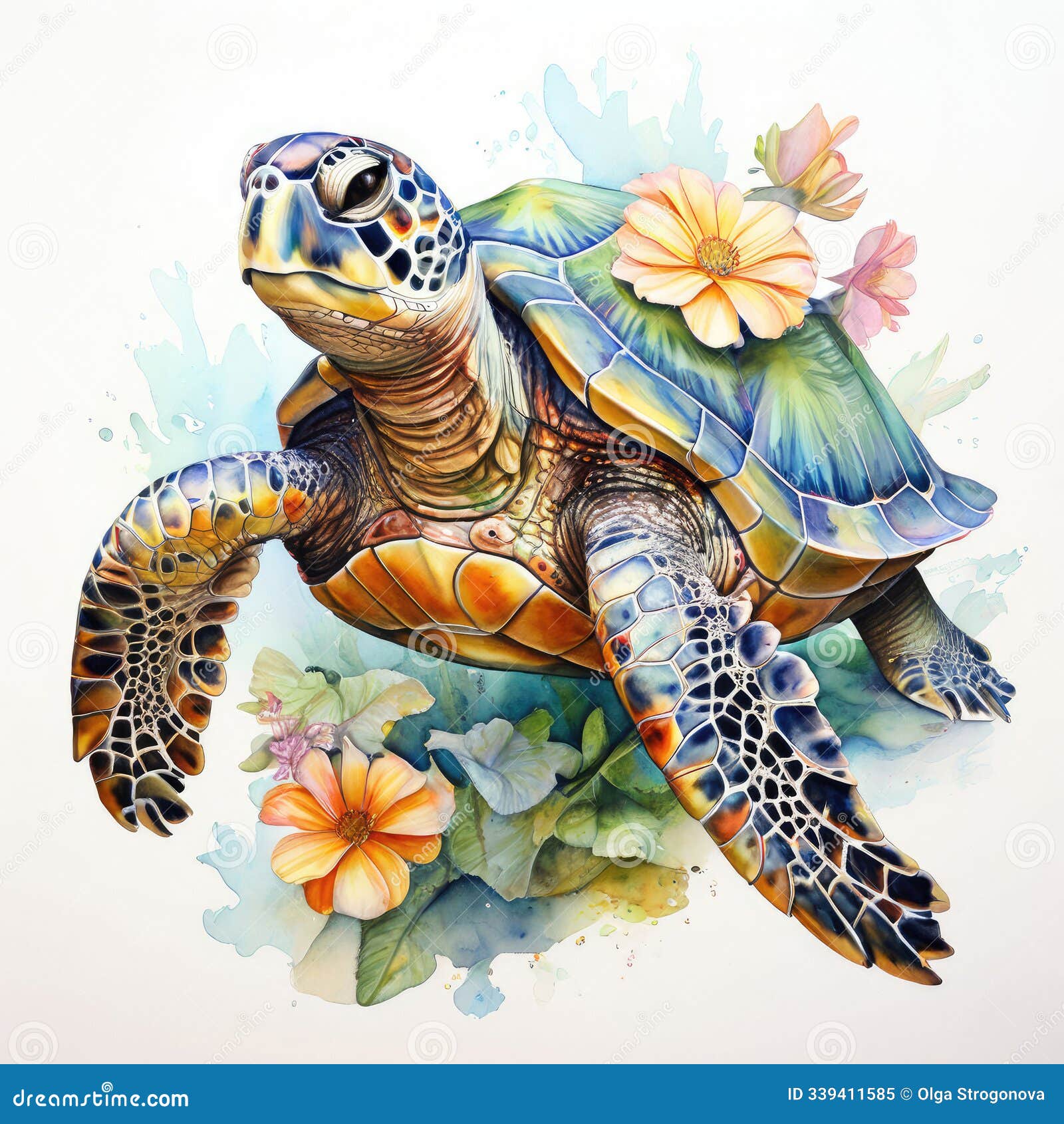 Cute Turtle Watercolor Illustration Stock Image - Image of jellyfish ...