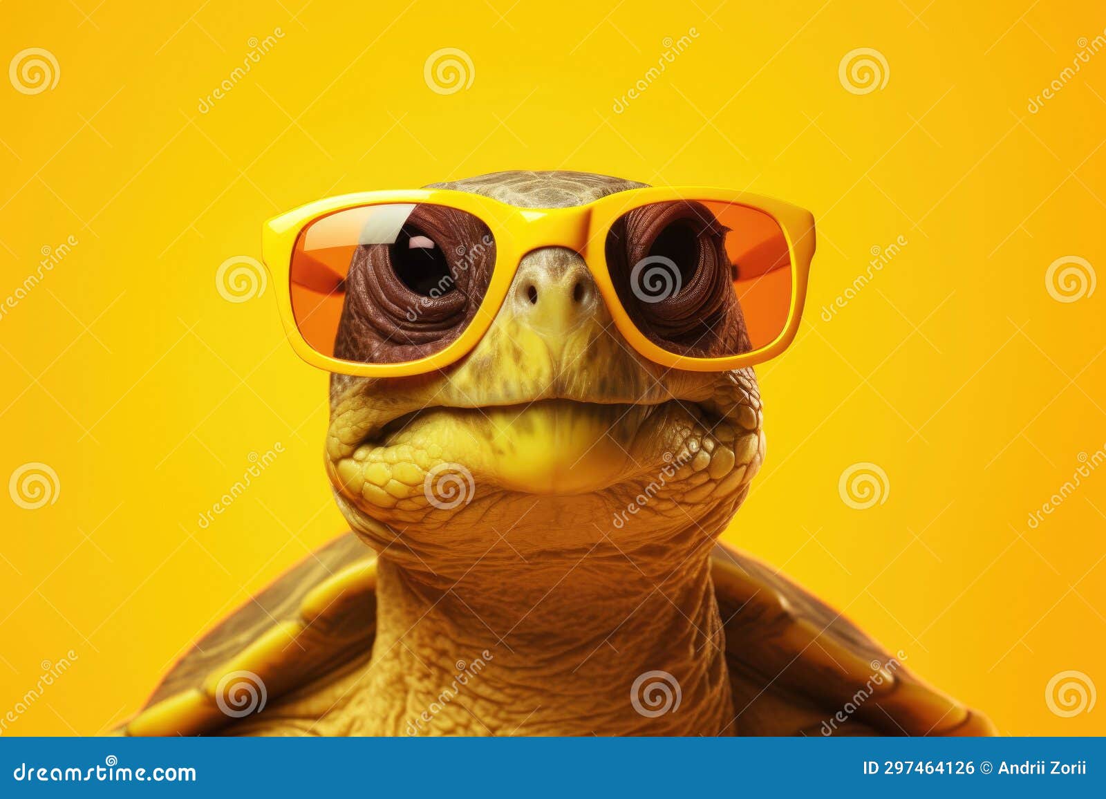 Cute Turtle Wearing Sunglasses On Yellow Background Stock Photography ...