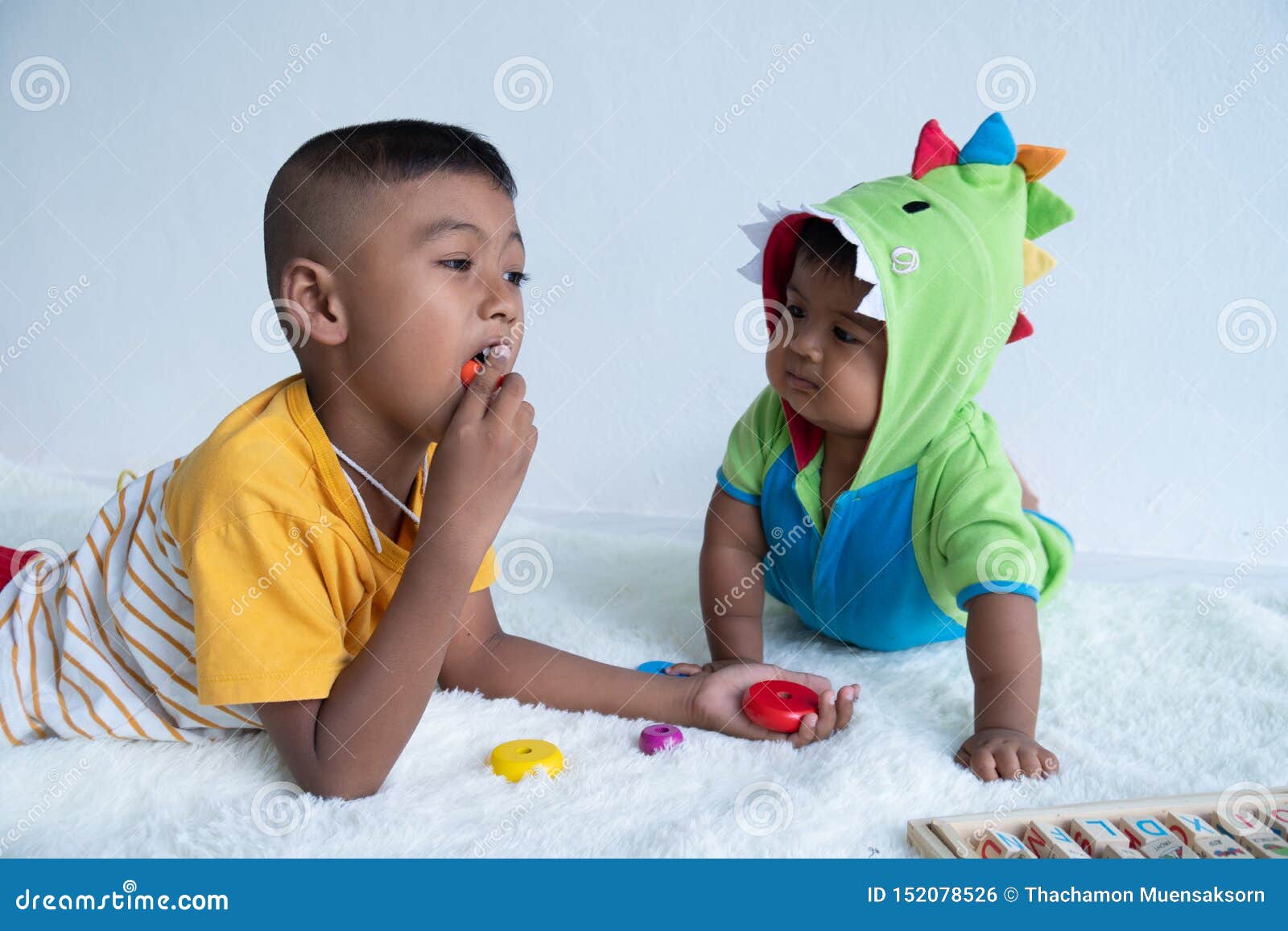 Cute Two Brother Play in Room Stock Photo - Image of child, little ...
