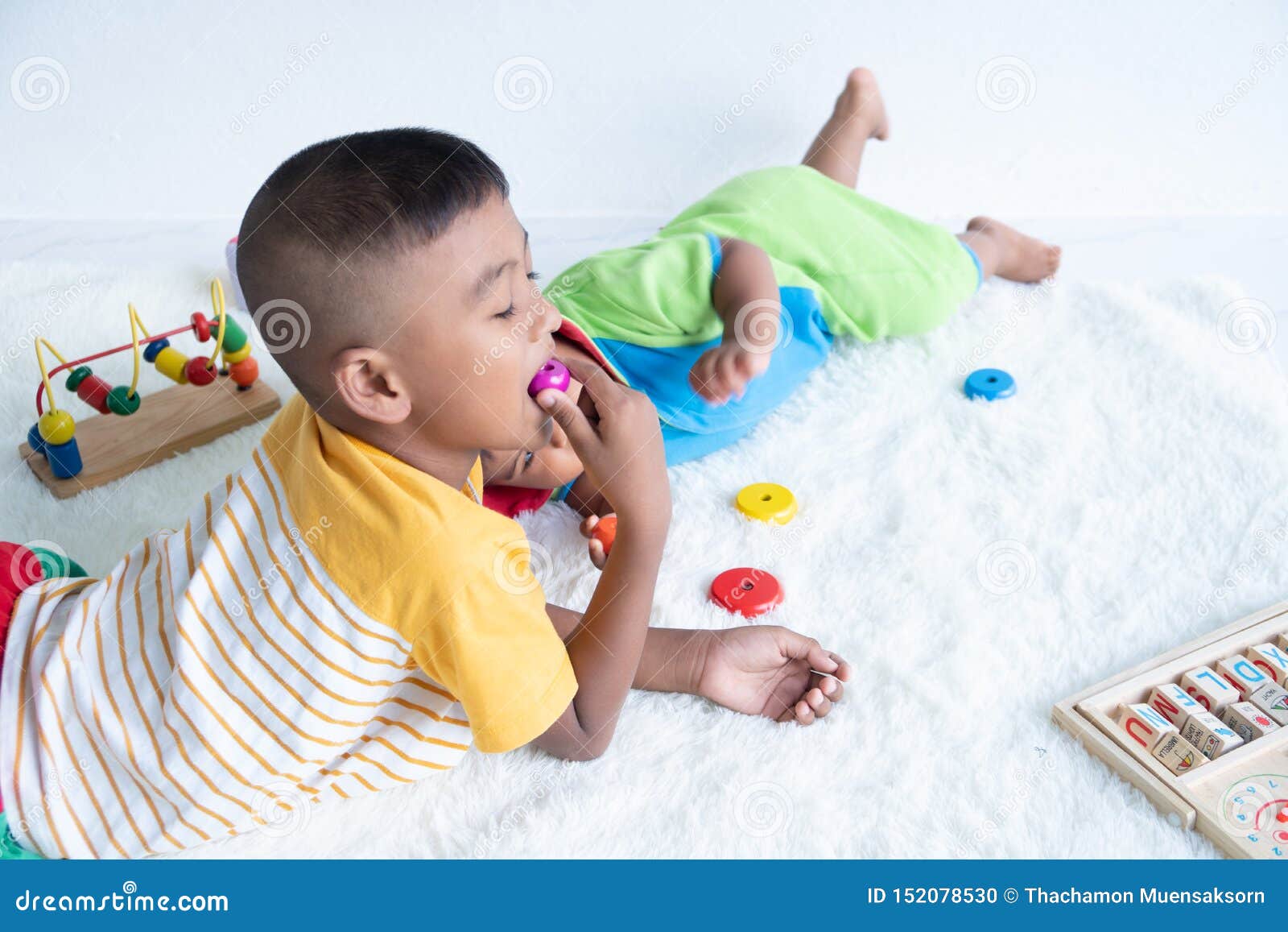 Cute Two Brother Play in Room Stock Photo - Image of love, beautiful ...