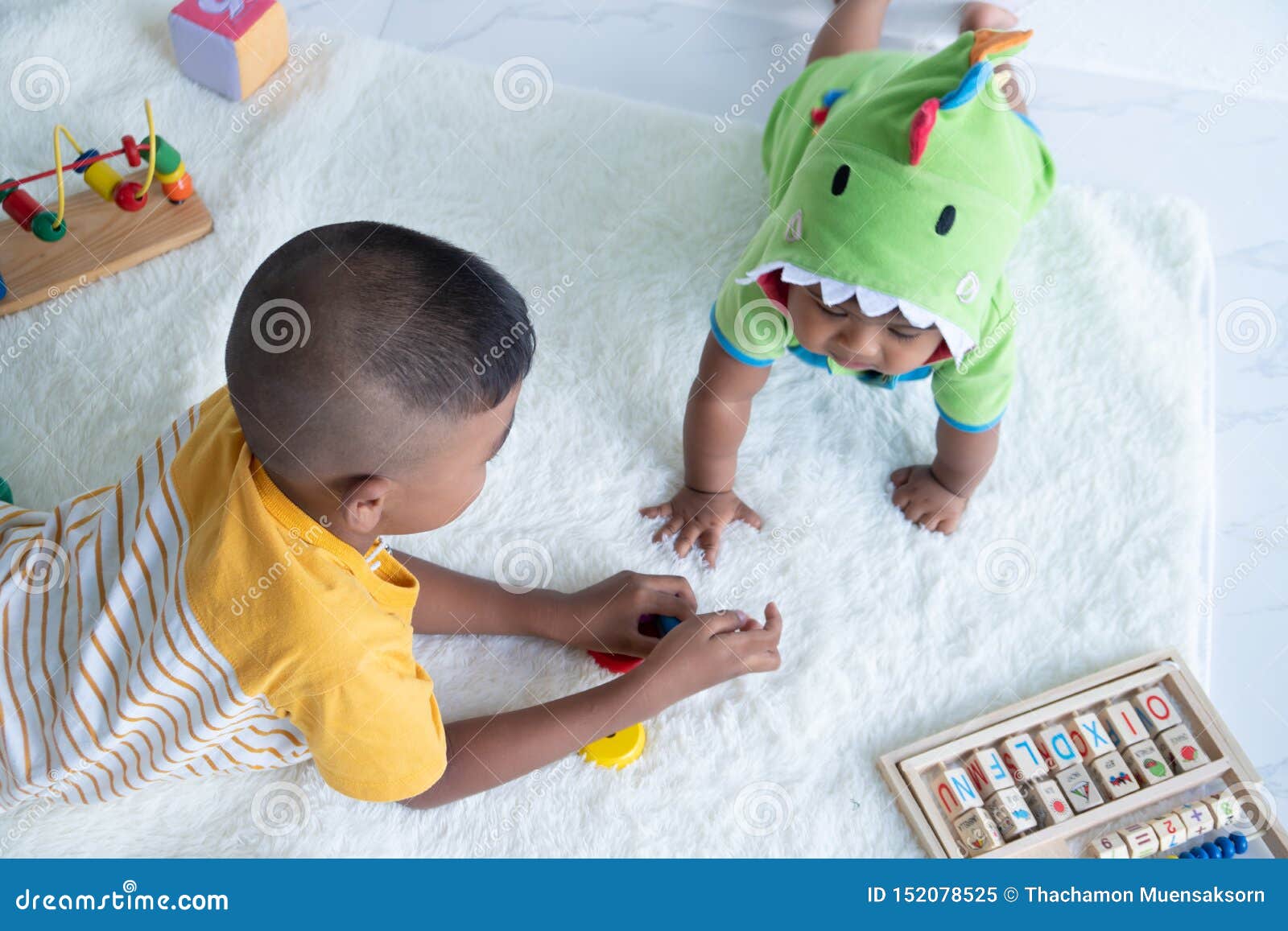 Cute Two Brother Play in Room Stock Image - Image of joyful, little ...