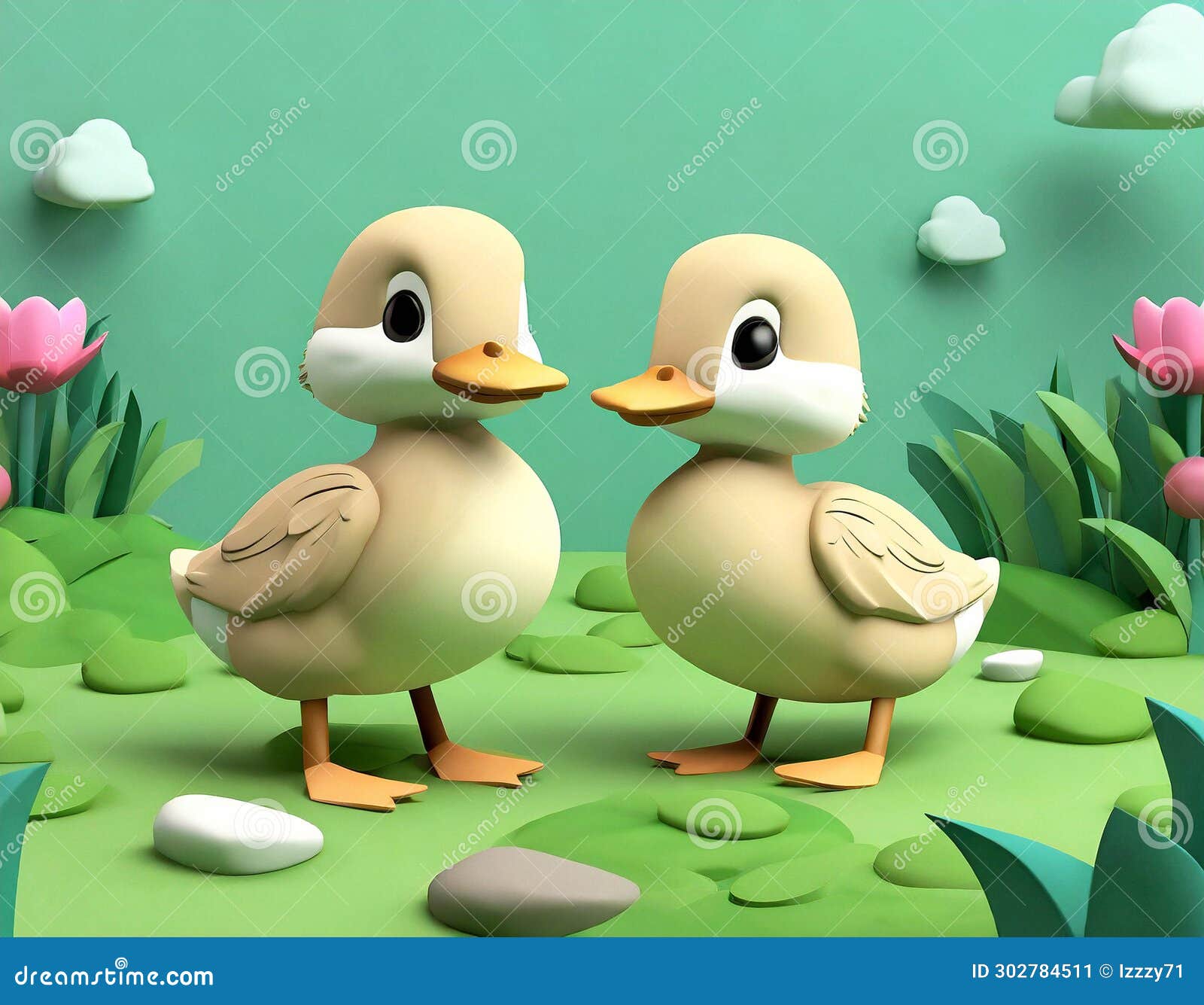 Cute Cartoon Ducklings, Three-dimensional Stock Illustration ...