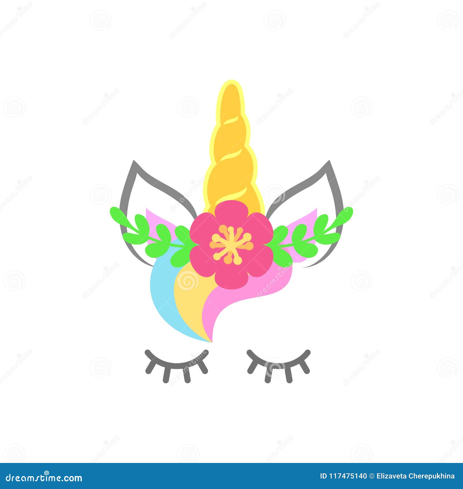 Cute Unicorn Face with Beautiful Flowers. Unicorn Head Stock Vector ...