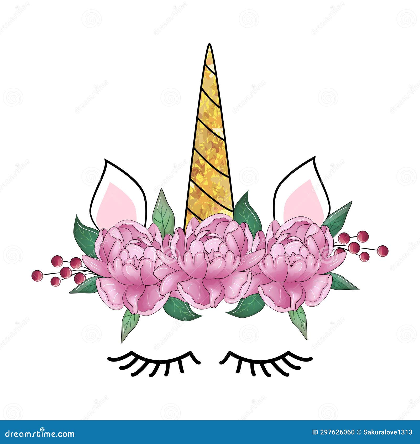 Cute Unicorn Head with Flower Crown. Stock Vector - Illustration of ...
