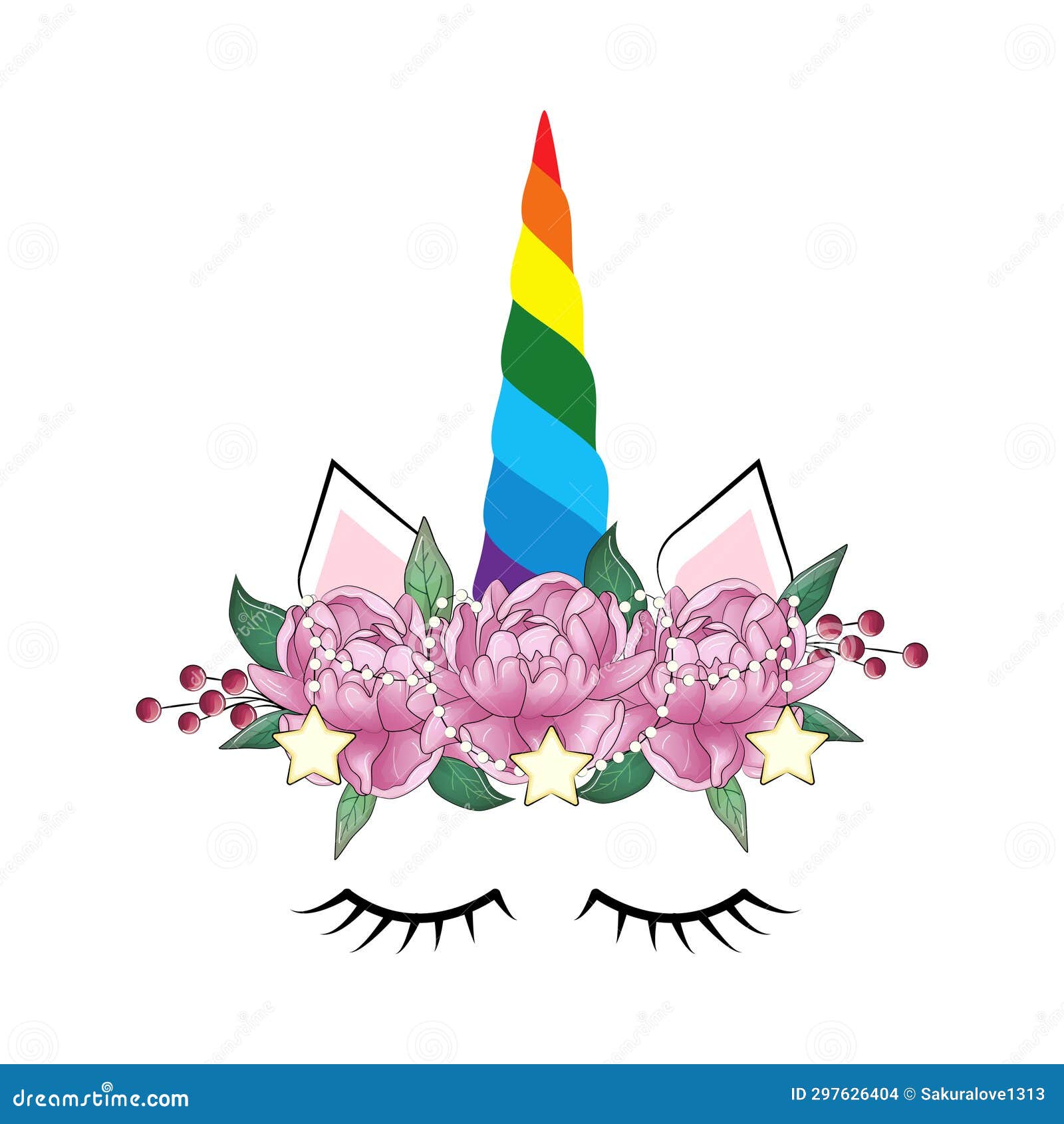 Cute Unicorn Head with Flower Crown. Stock Illustration - Illustration ...