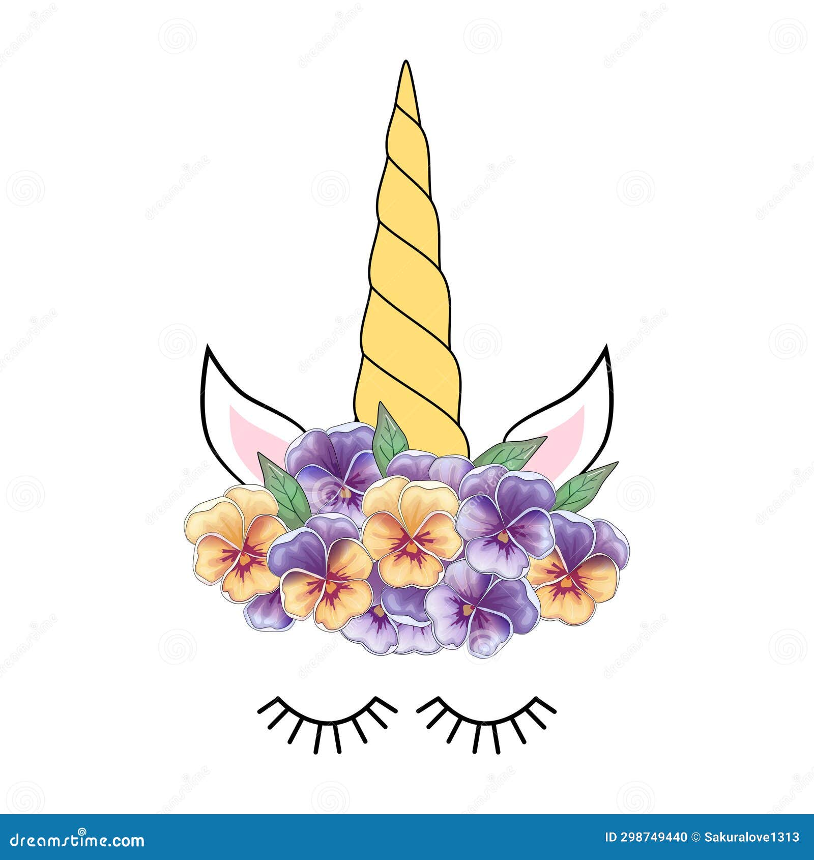 Cute Unicorn Head with Flower Crown. Stock Illustration - Illustration ...