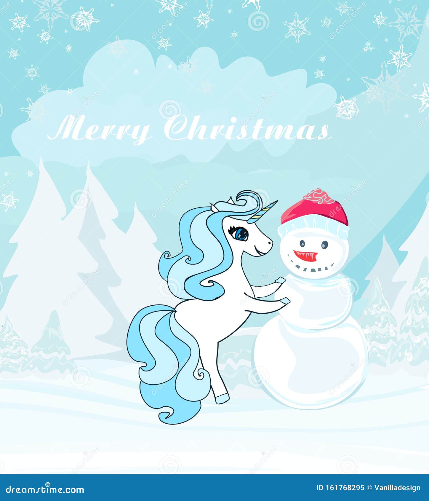 Cute Unicorn Makes a Snowman in the Winter Stock Vector - Illustration ...