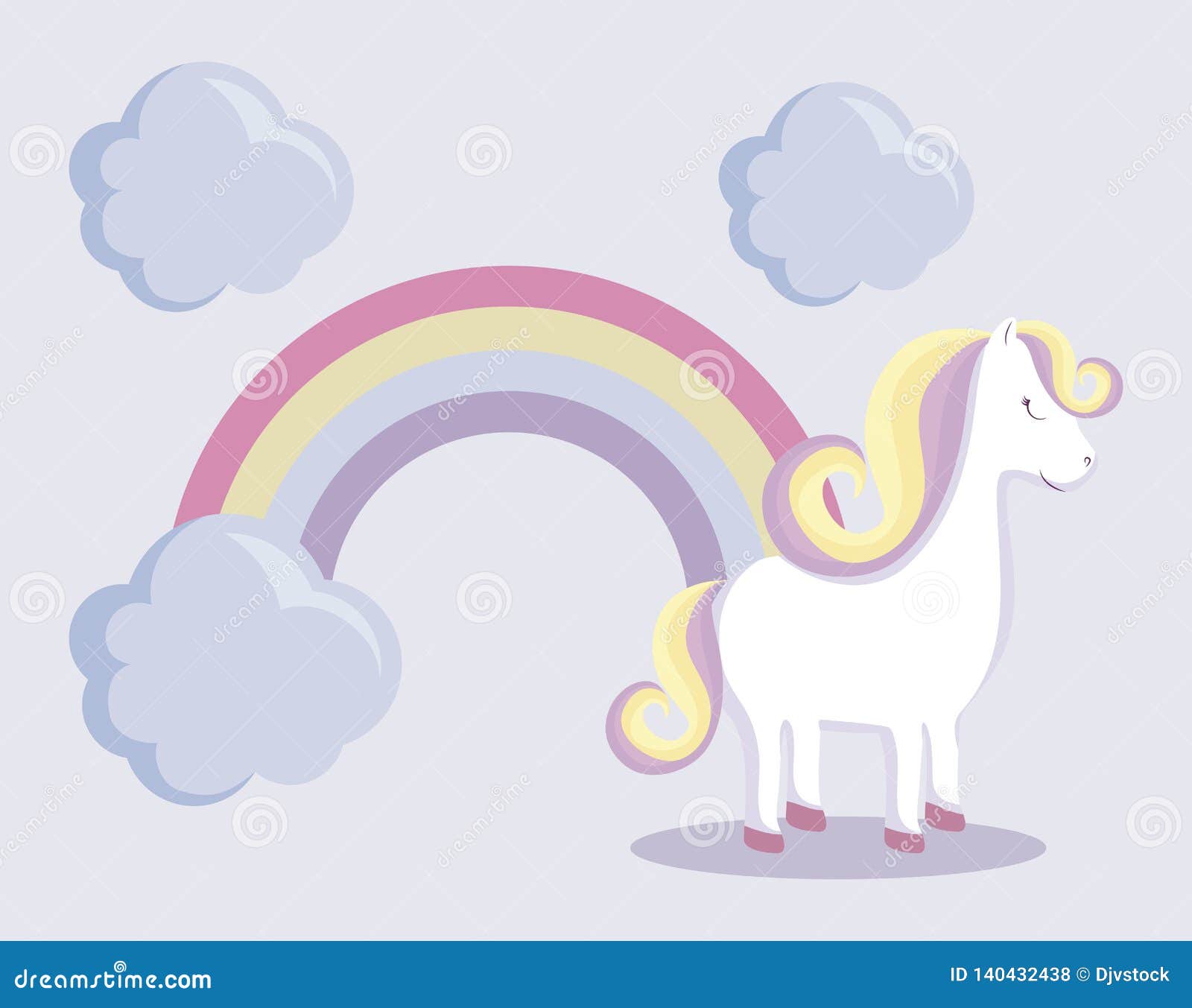 Cute Unicorn with Rainbow and Clouds Stock Vector - Illustration of ...