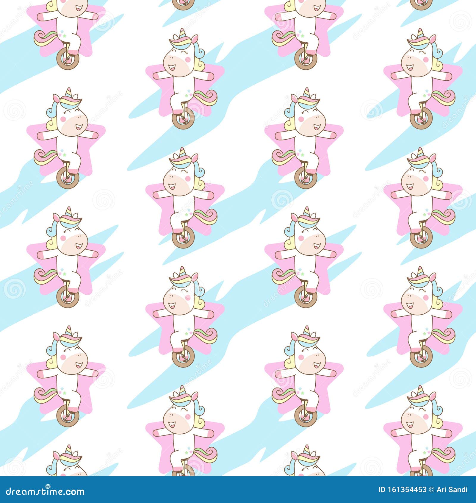 Cute Unicorn Ride Mono Cycle Seamless Pattern Illustration, Ready for ...