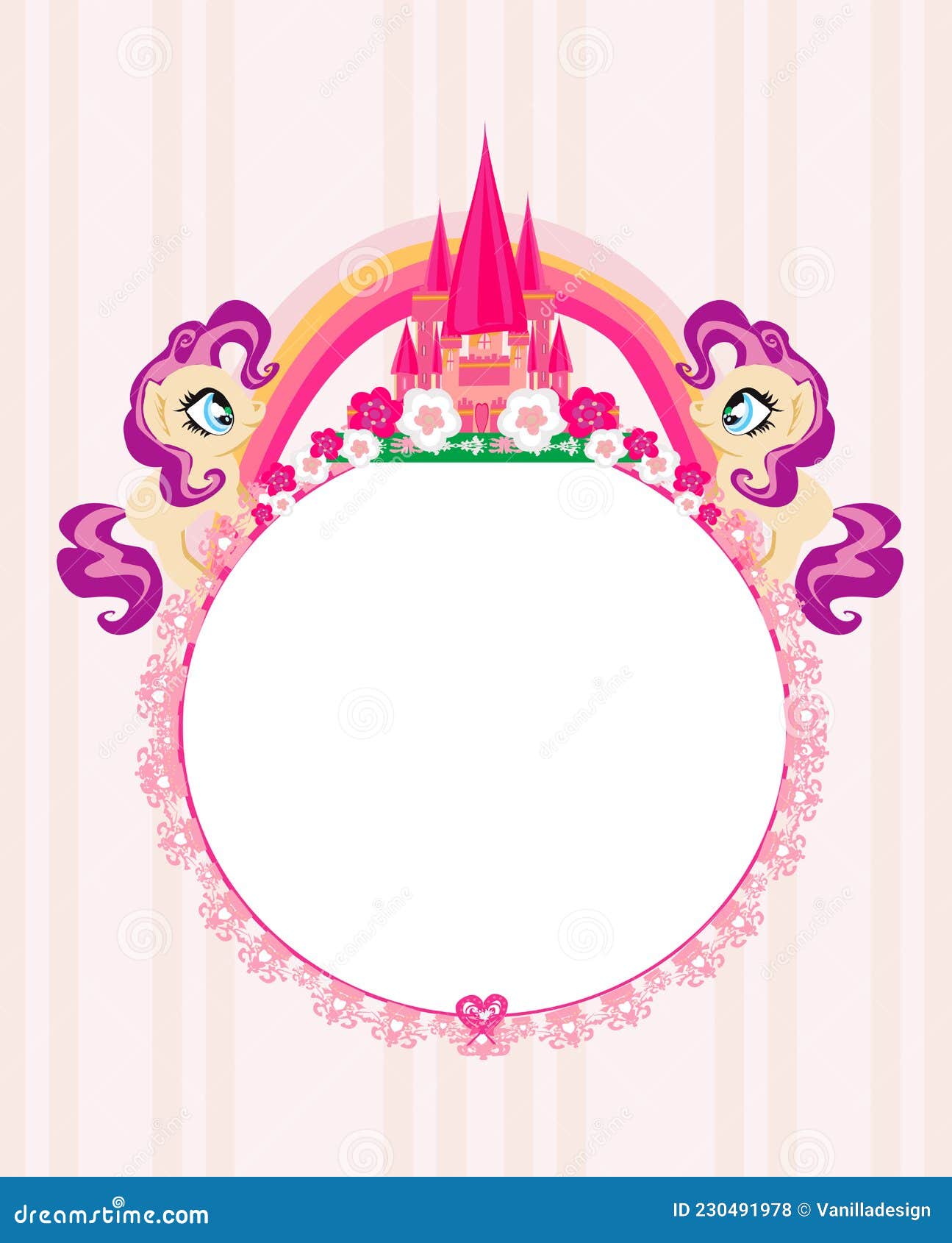 Cute Unicorns and Fairy-tale Princess Castle Frame Stock Vector ...