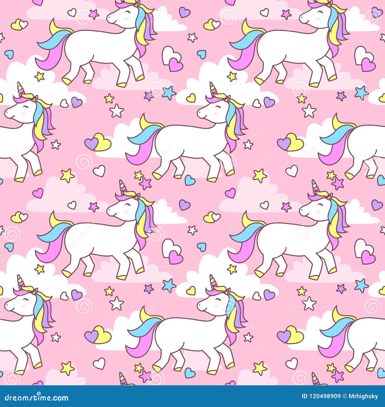 Cute Unicorns Pink Feminine Seamless Pattern Stock Vector ...