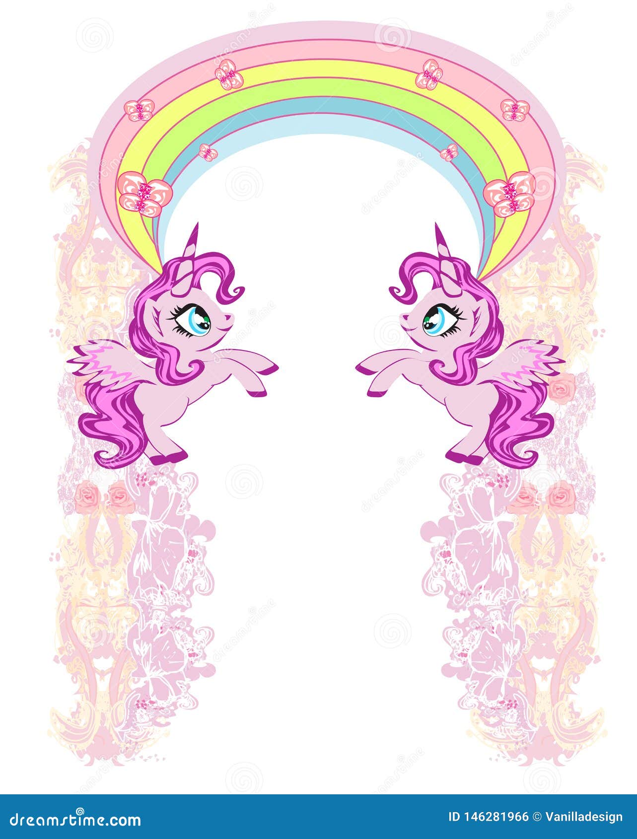 Cute Unicorns, Rainbow, Pastel Frame Stock Vector - Illustration of ...