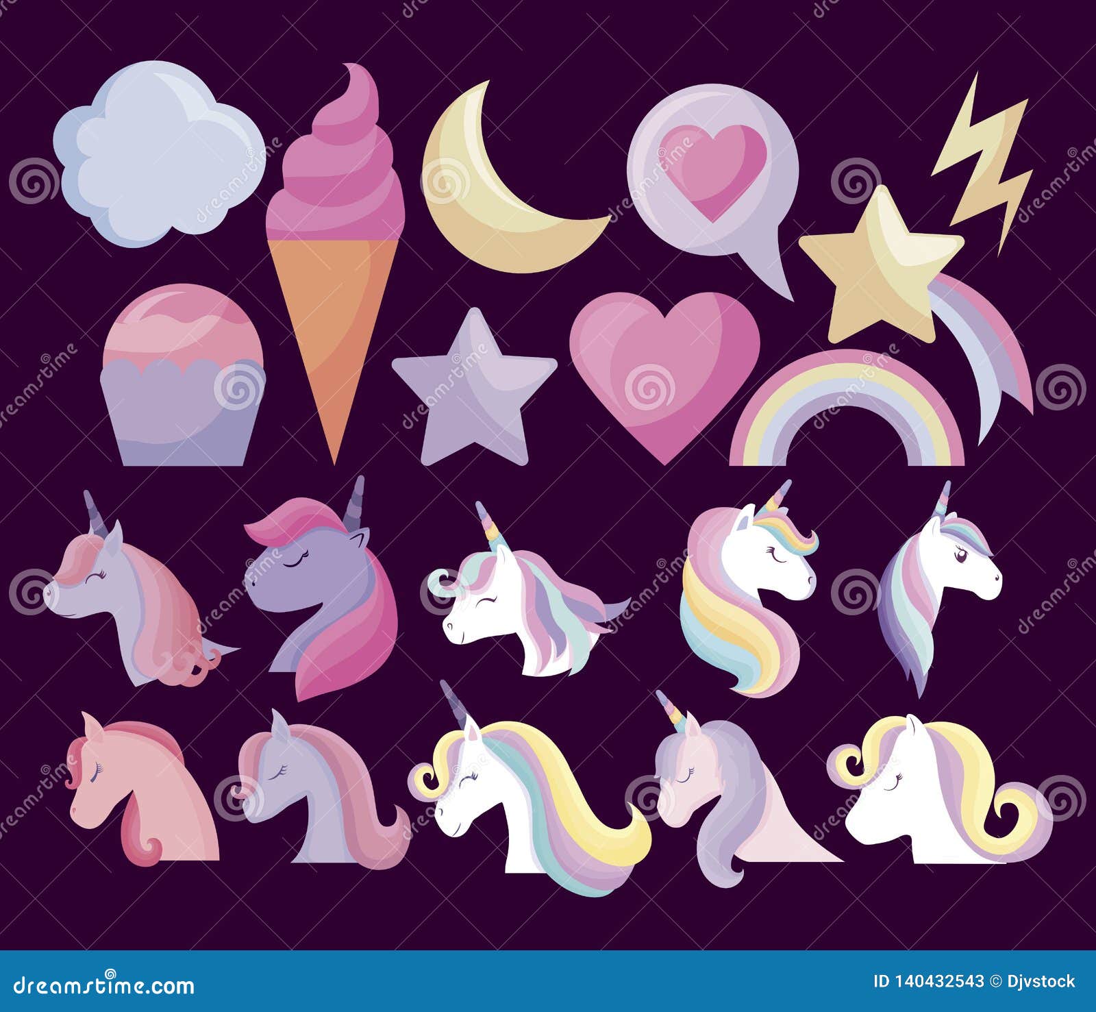Cute Unicorns with Set Icons Stock Vector - Illustration of beauty ...
