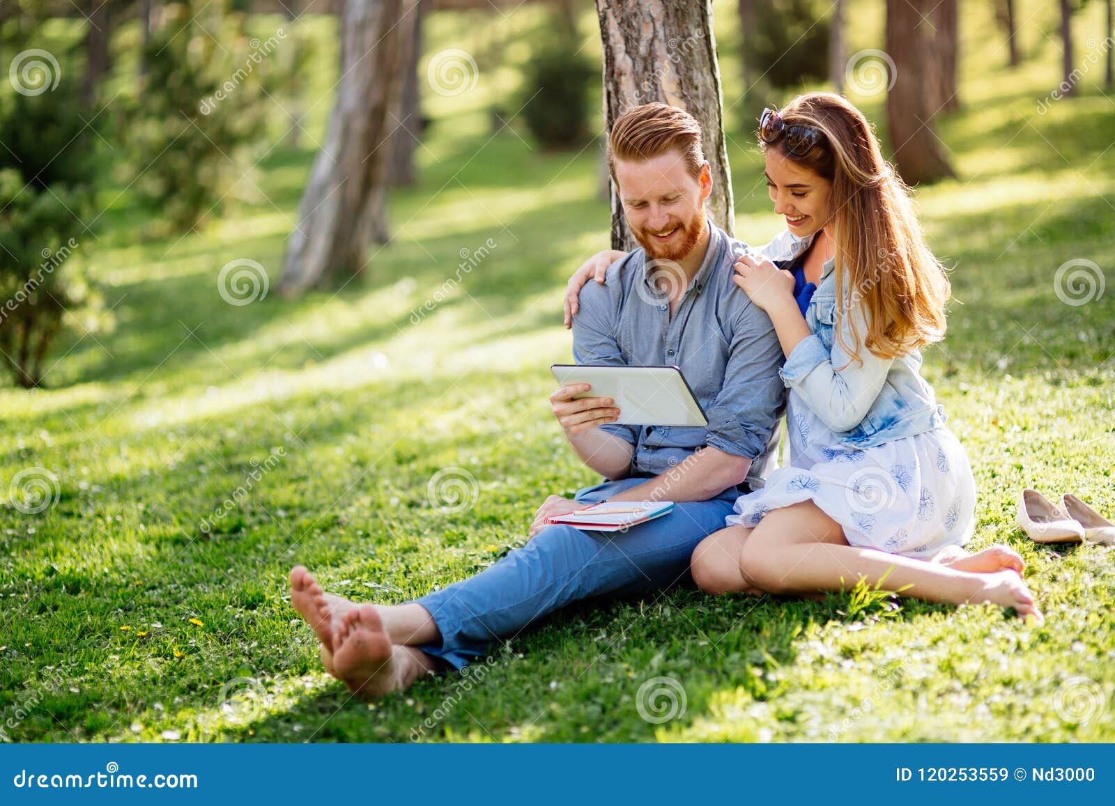 Cute University Students Studying Stock Image - Image of campus, nature ...