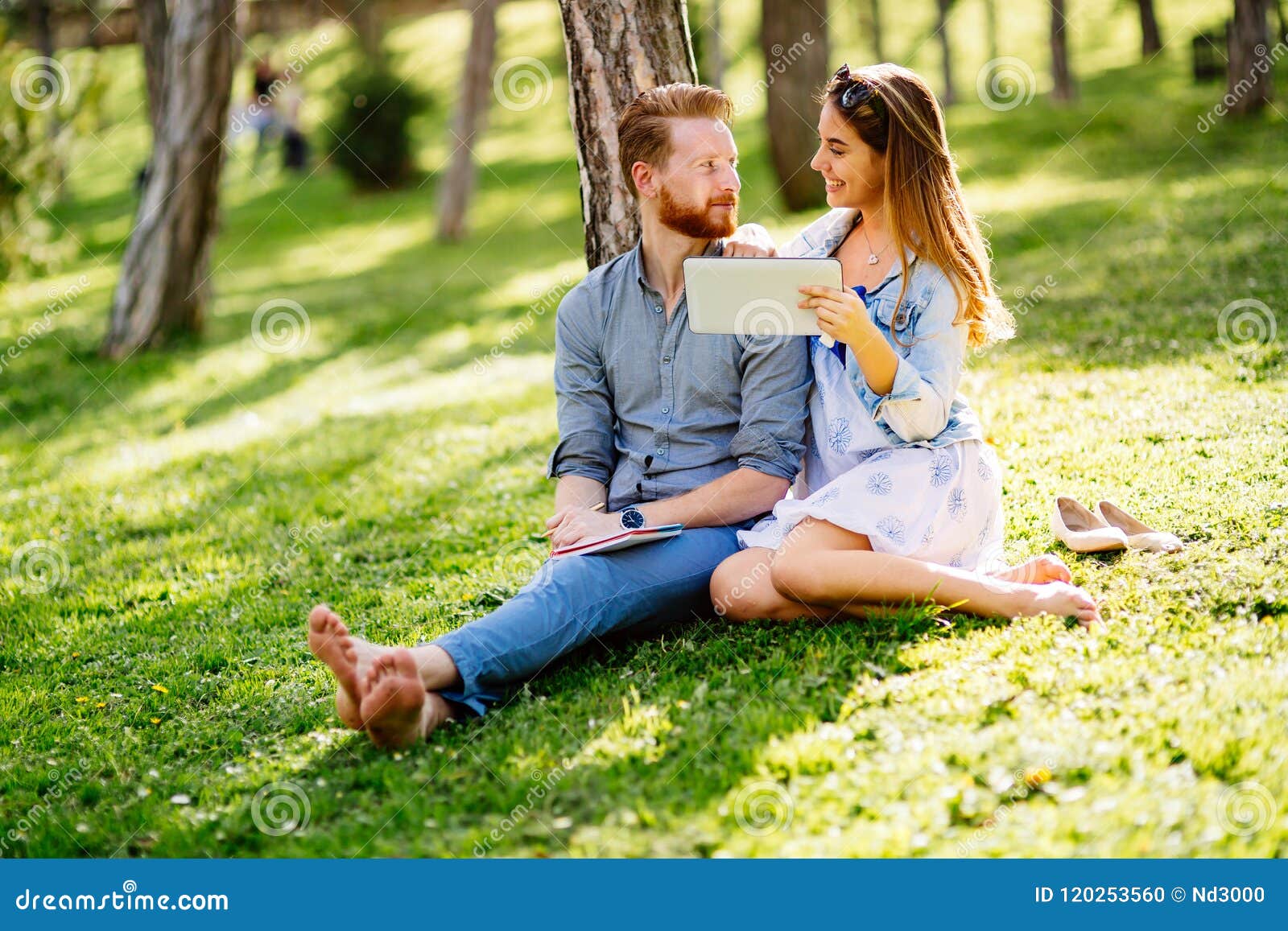 Cute University Students Studying Stock Photo - Image of outside ...