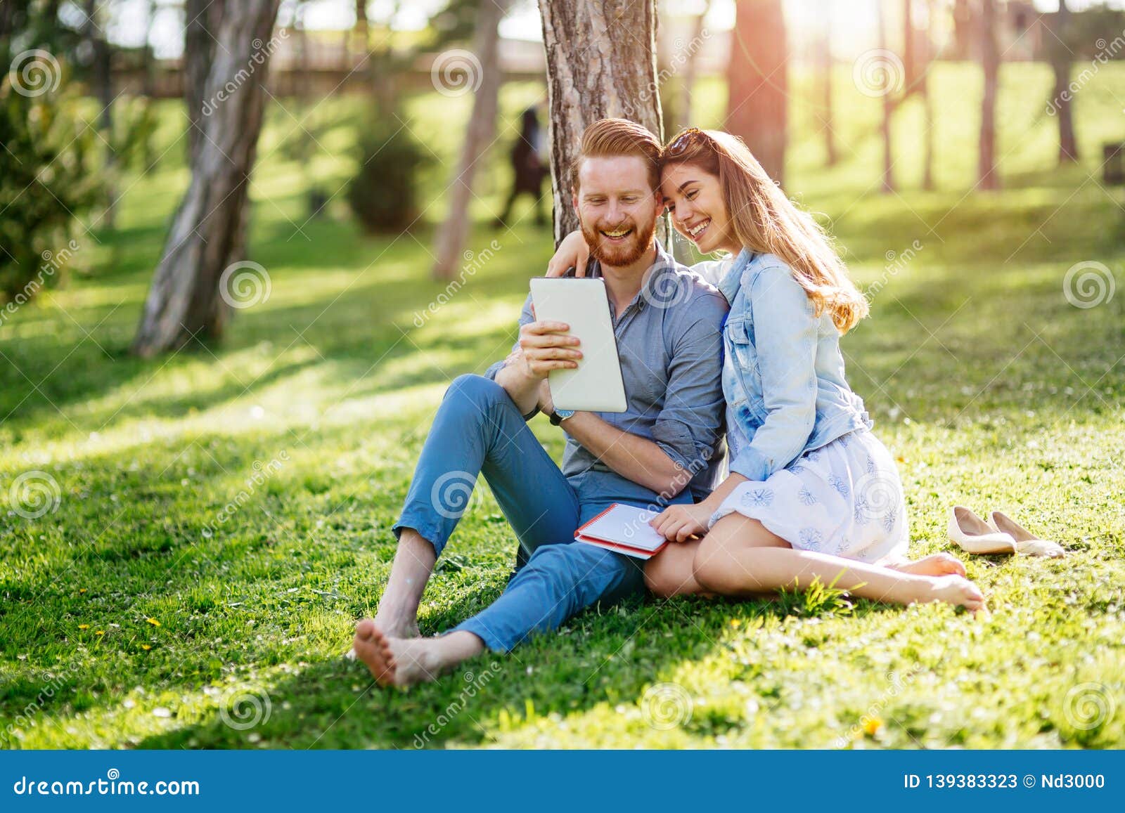 Cute University Students Studying Stock Image - Image of outdoors ...