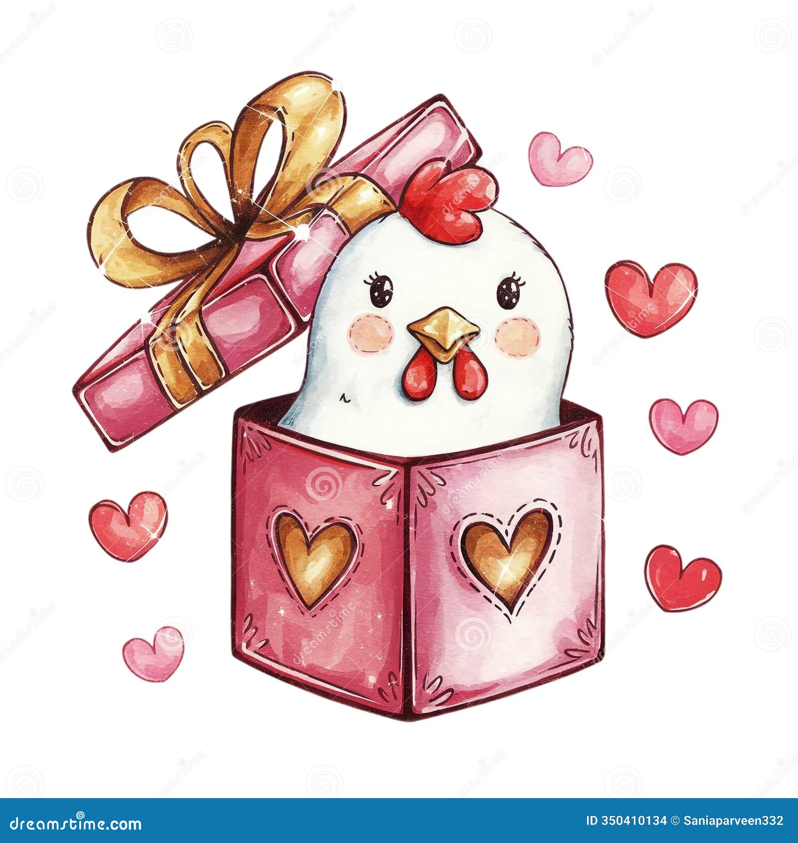 Cute Valentine Chicken Inside the Gift Box Stock Illustration ...