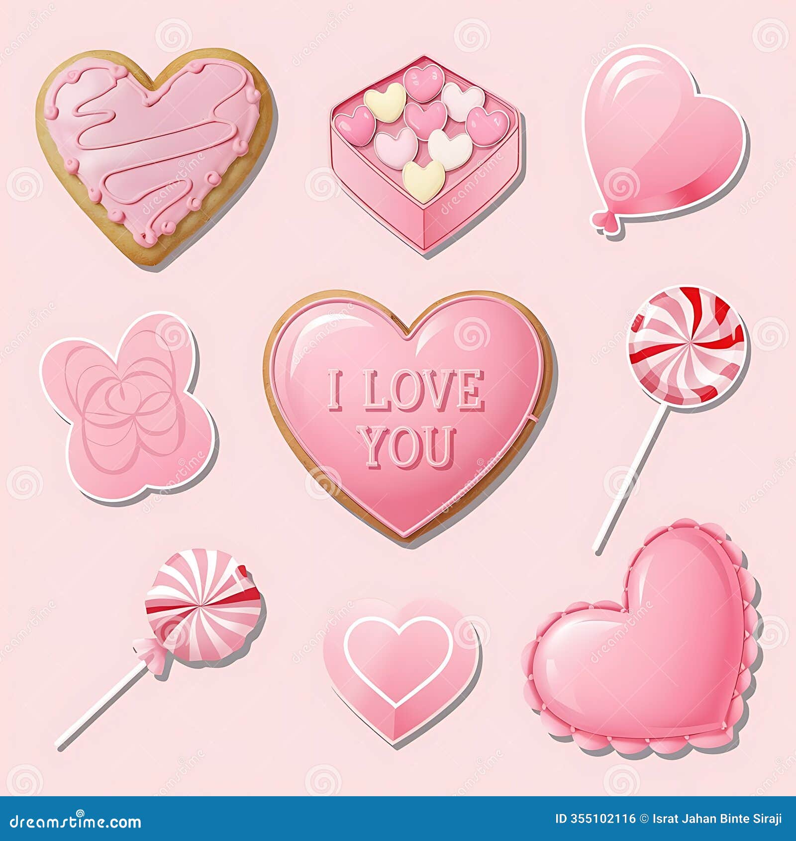 Cute Valentines Craft Symbols in Pastel Tones Stock Illustration ...