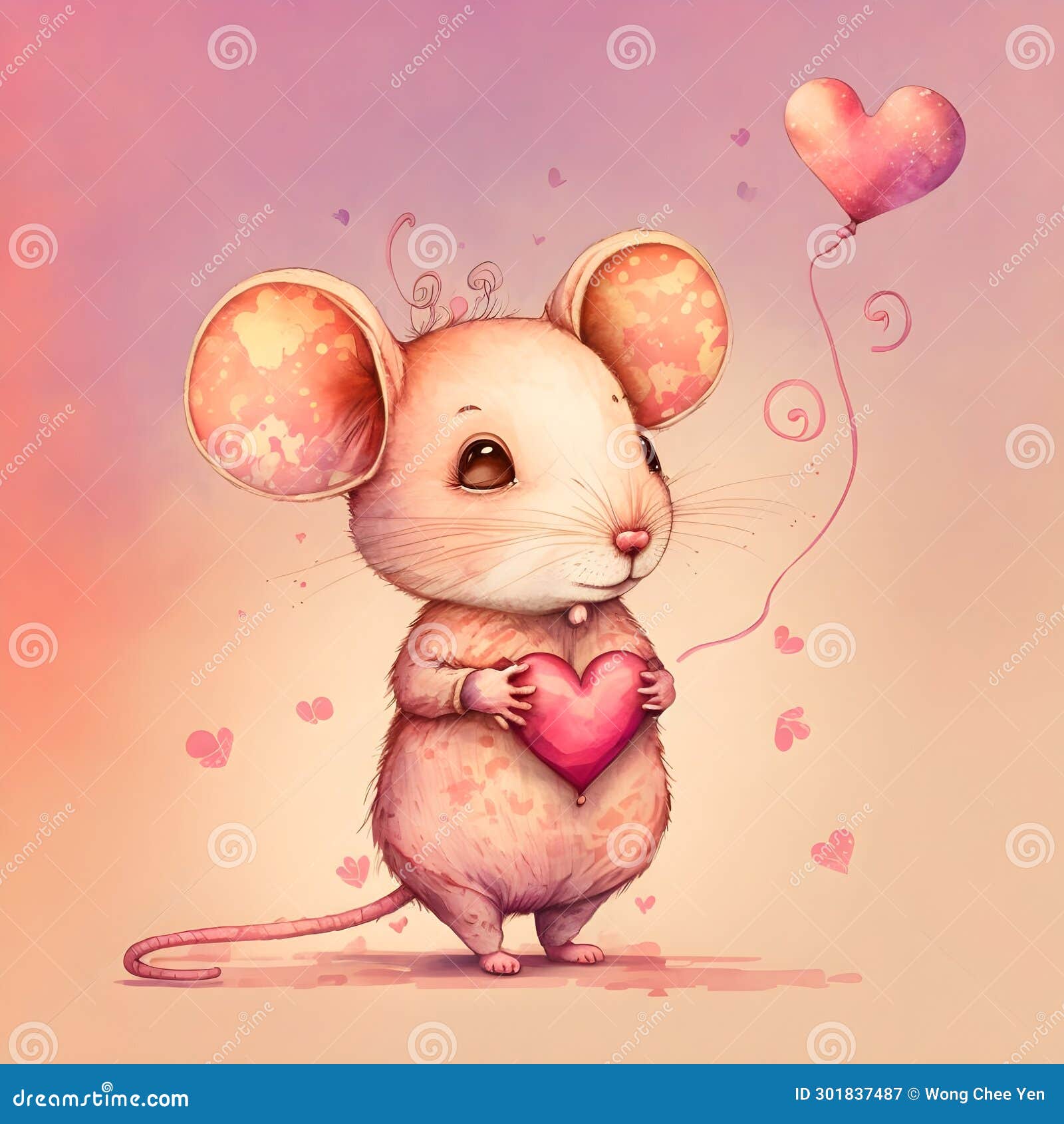 Cute Valentines Love Mouse Whimsical Illustration Stock Illustration ...