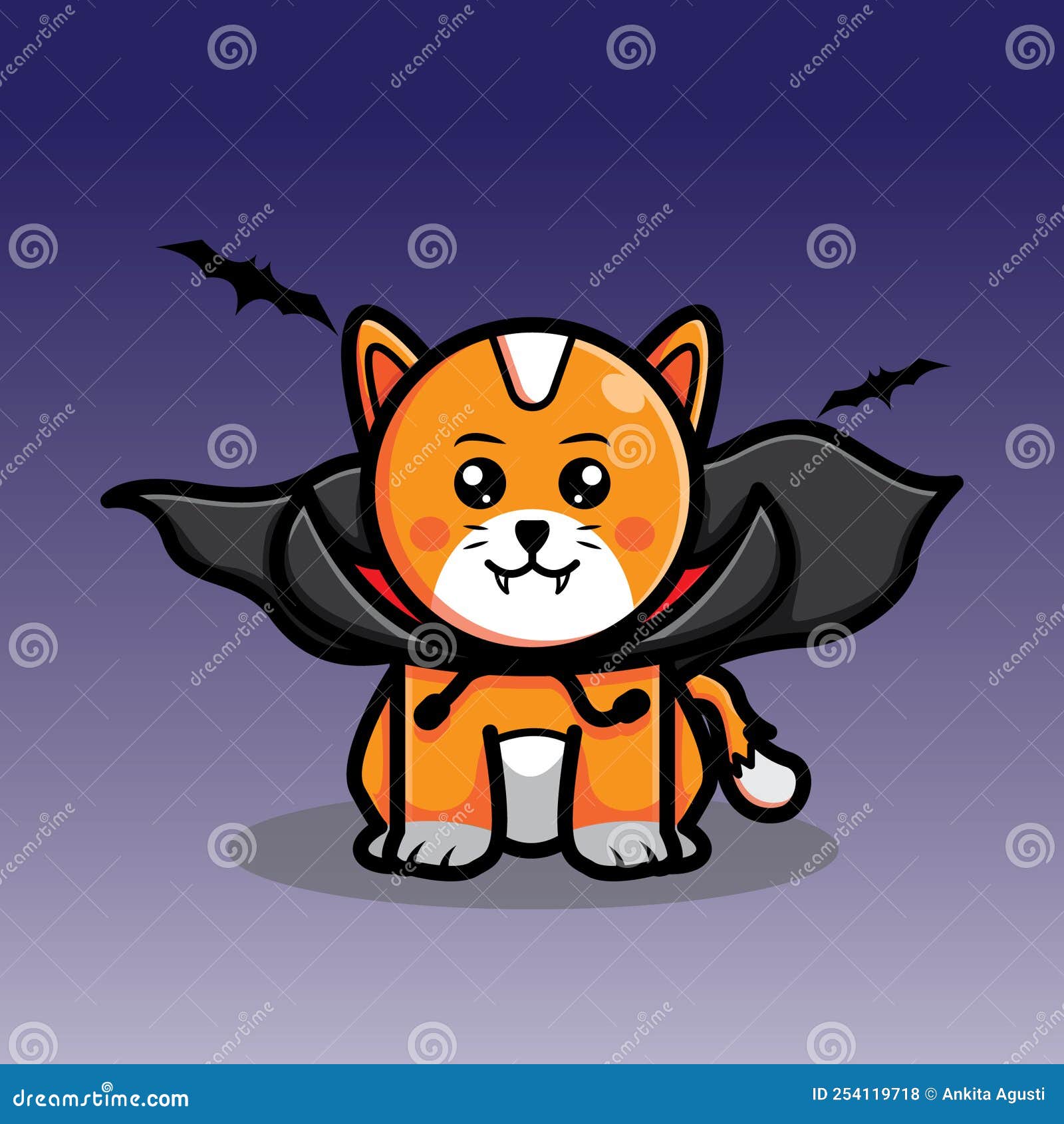 Cute Vampire Cat on Halloween Stock Vector - Illustration of vampire ...