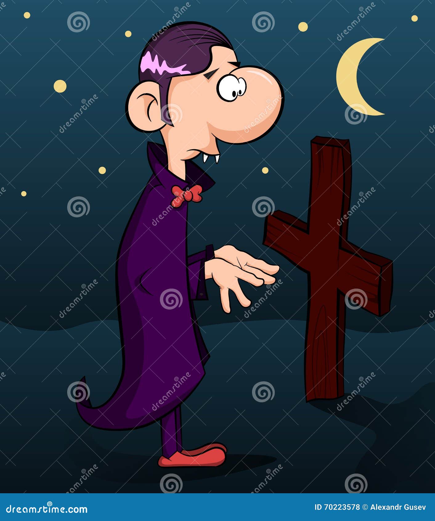 Cute Vampire Looks at a Cross. Stock Vector - Illustration of happy ...