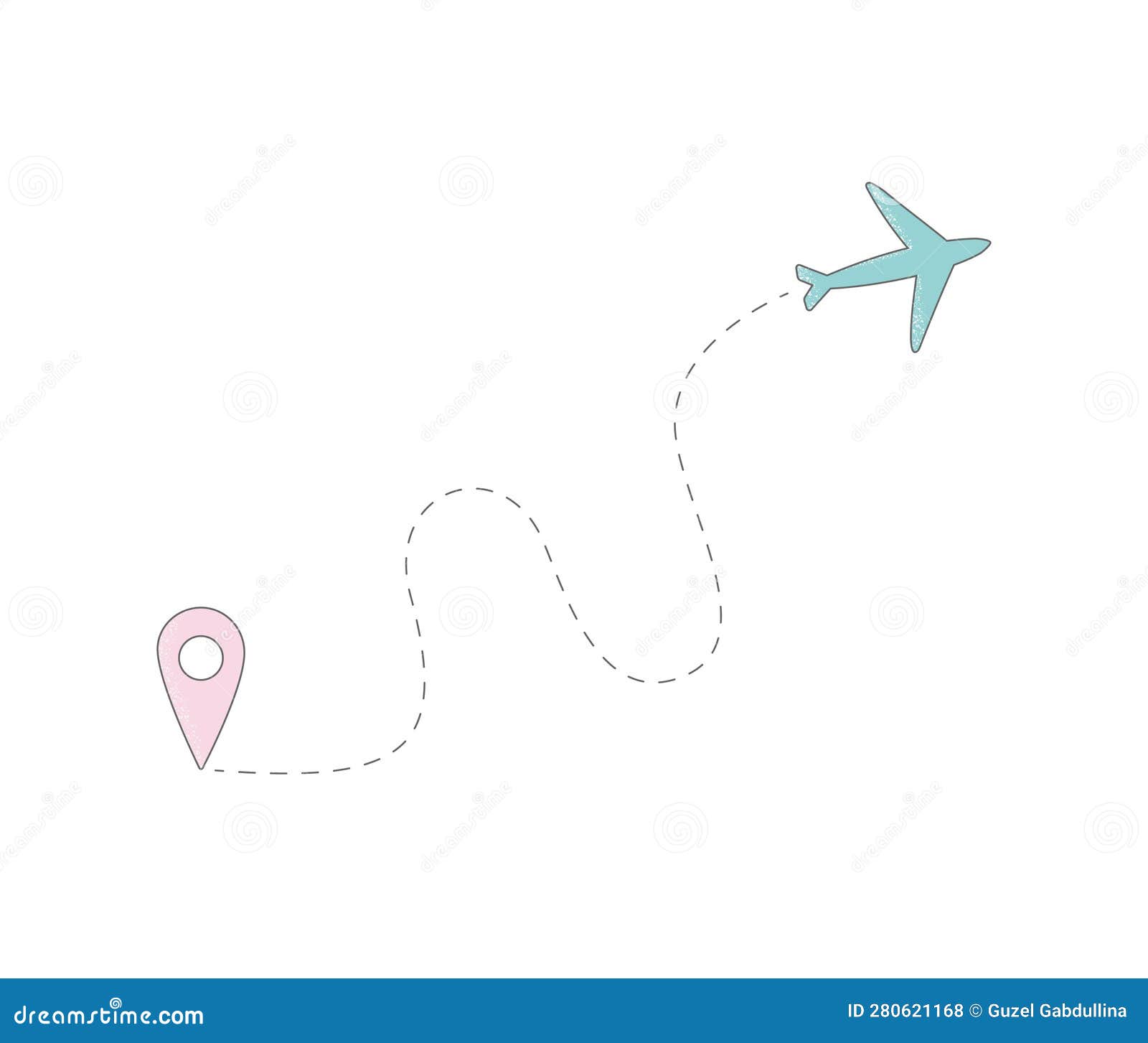 Cute Vector Airplane Dotted Flight Route, Aircraft Tracking, Dash Line ...