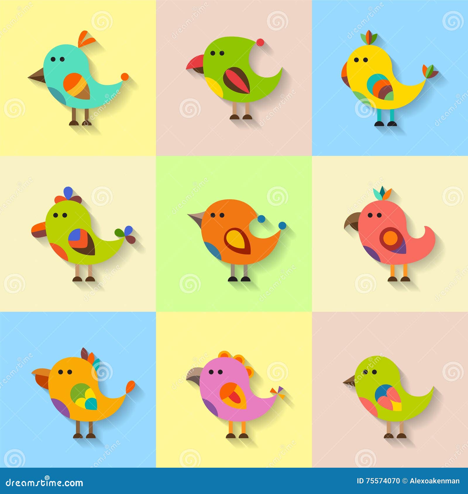 Cute Vector Birds Set in Flat Style Stock Vector - Illustration of dove ...