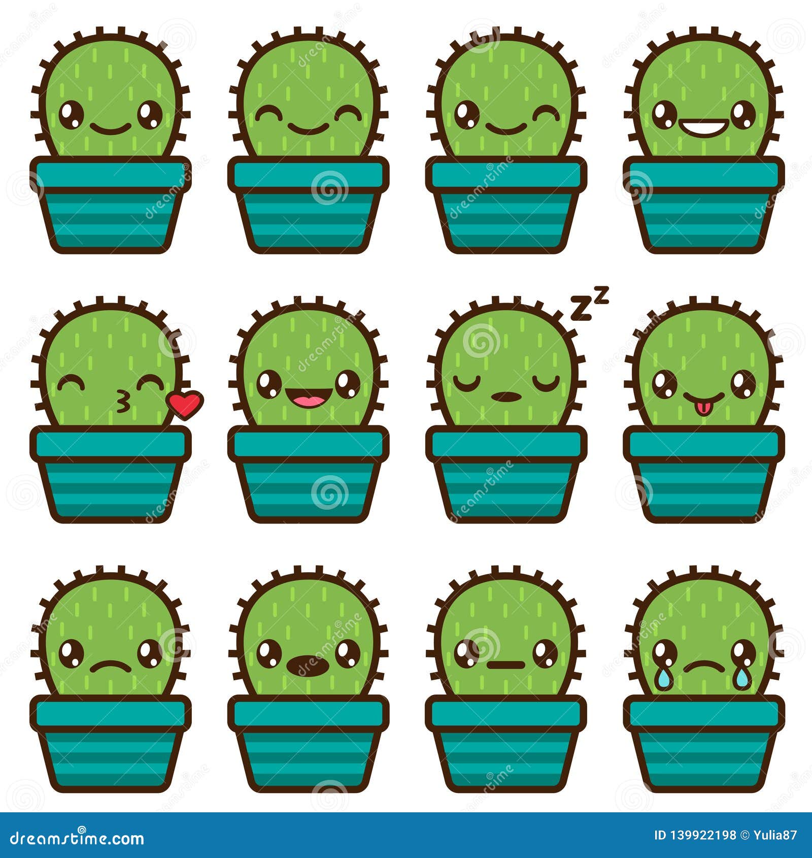 Cute Vector Cactus Emoticons Stock Vector - Illustration of icon ...