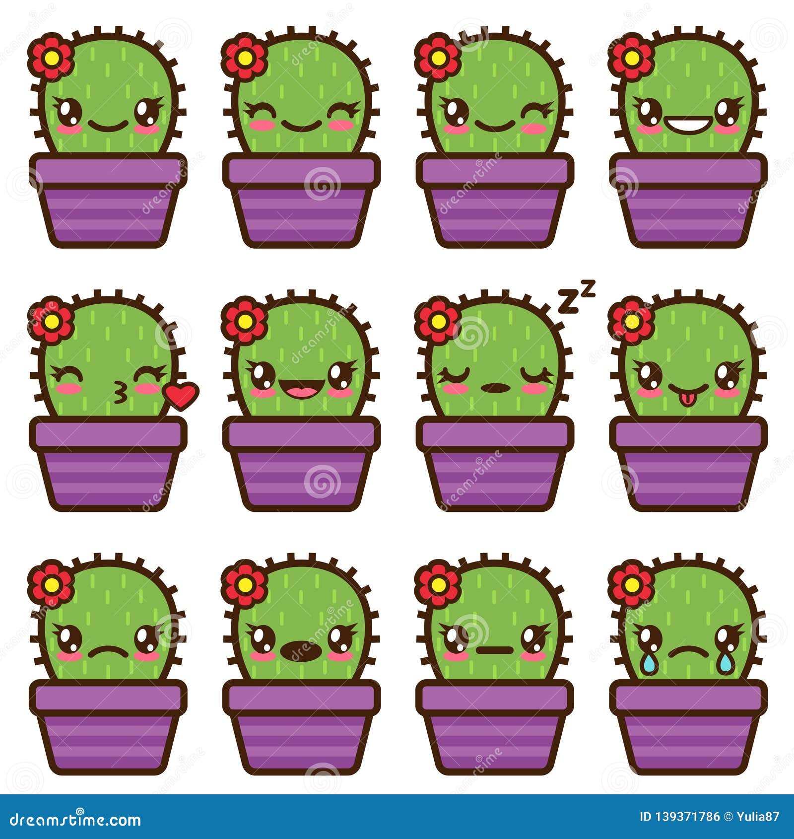 Cute Vector Cactus Emoticons Stock Vector - Illustration of cute ...
