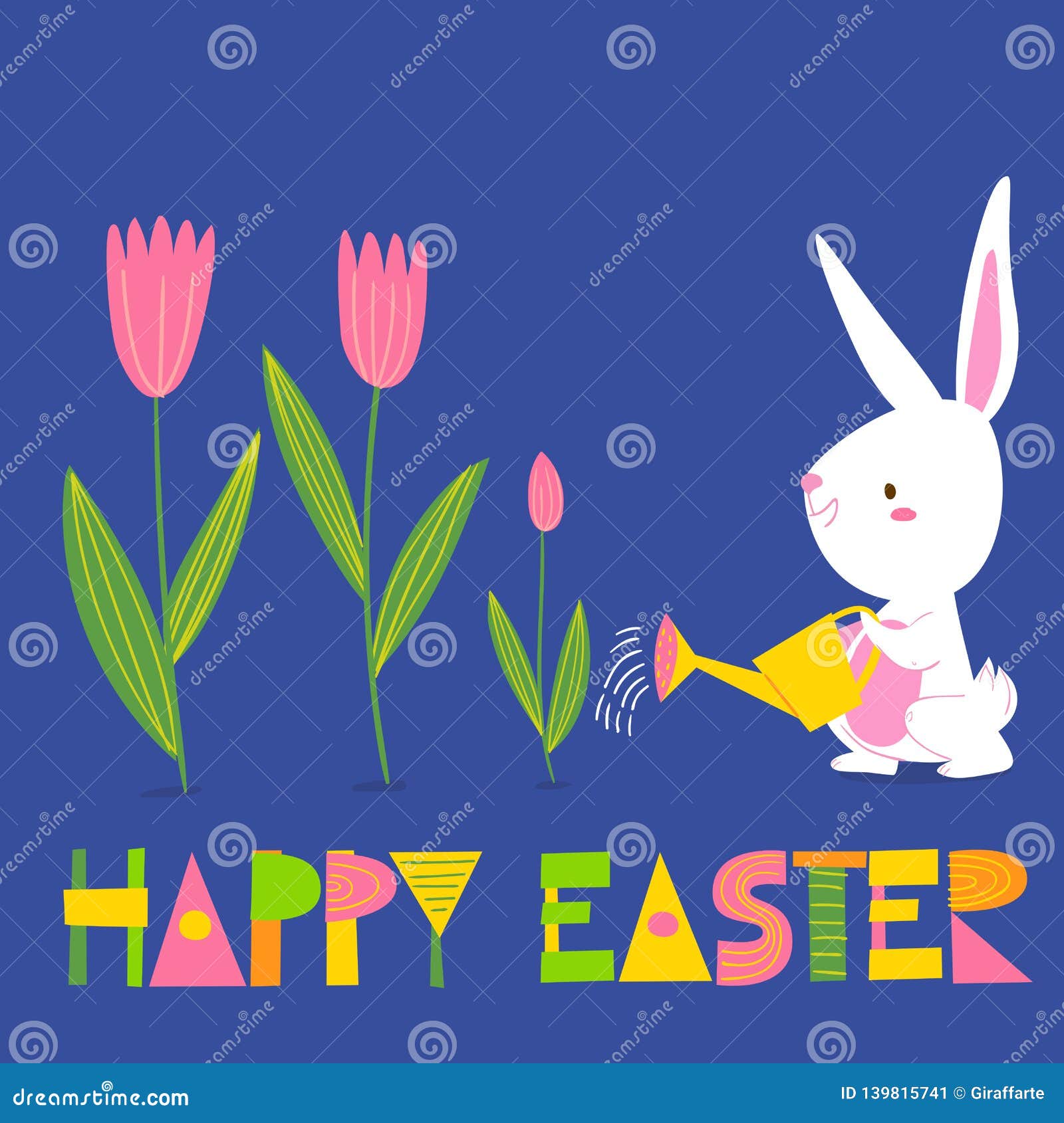 Vector Spring Easter Card with Flowers, Bunny and Chicken. Stock Vector ...