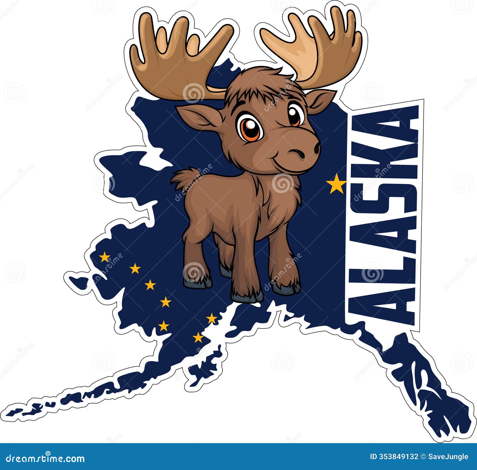 Cute Vector Cartoon Alaska Sticker with Moose Stock Illustration ...