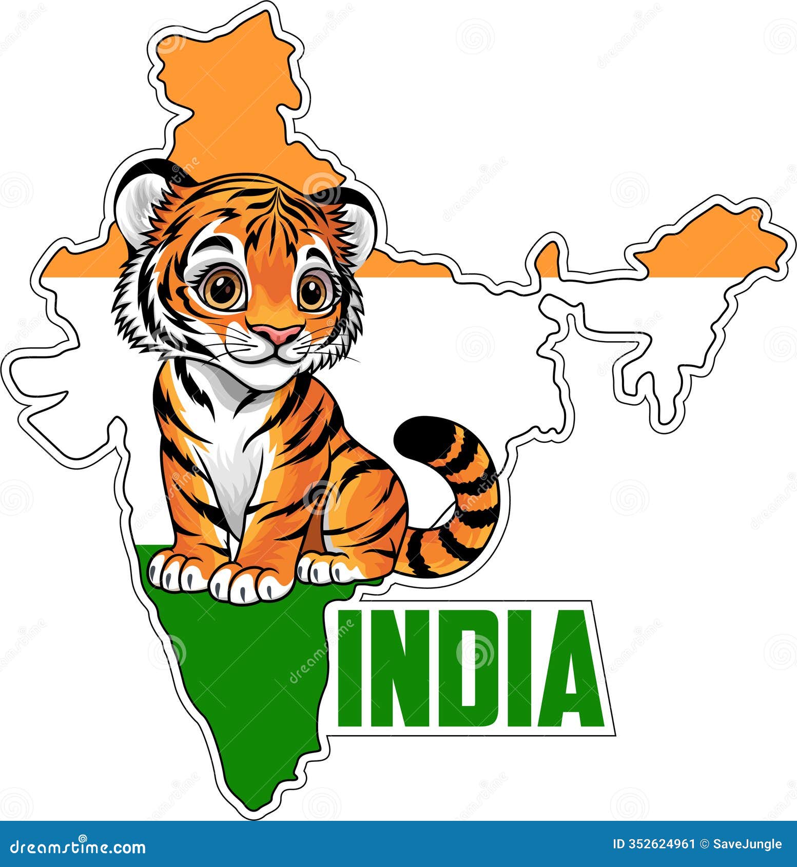 Cute Vector Cartoon India Sticker with Tiger Stock Illustration ...
