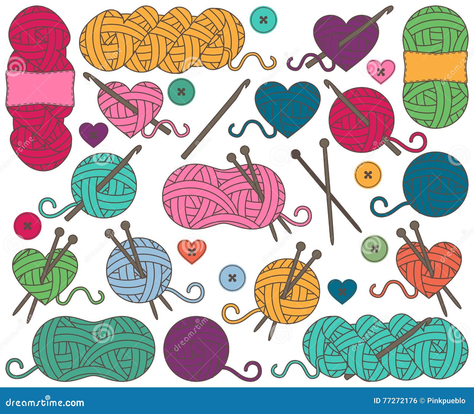 Cute Vector Collection of Balls of Yarn, Skeins of Yarn or Thread Stock ...