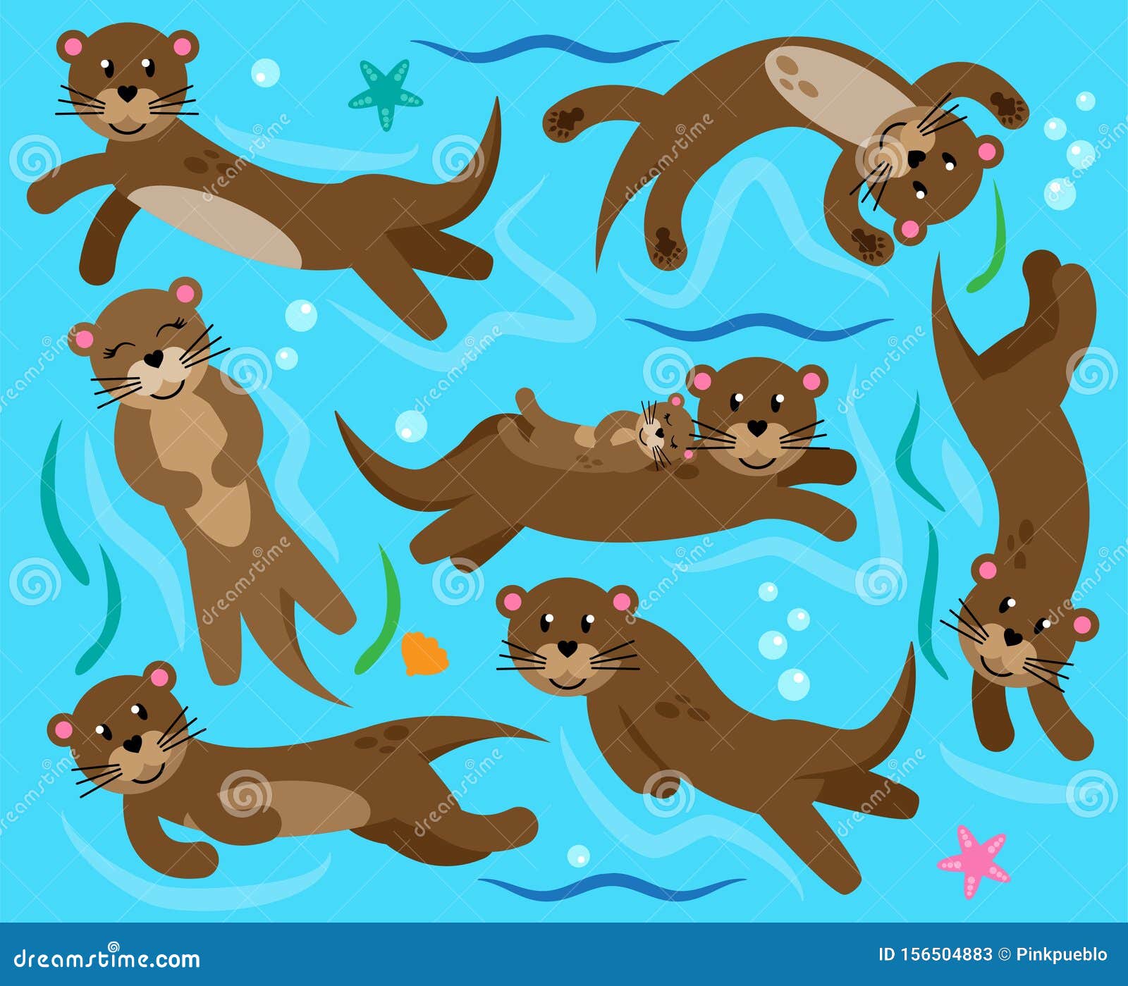 Cute Vector Collection of Otters in Water Stock Vector - Illustration ...