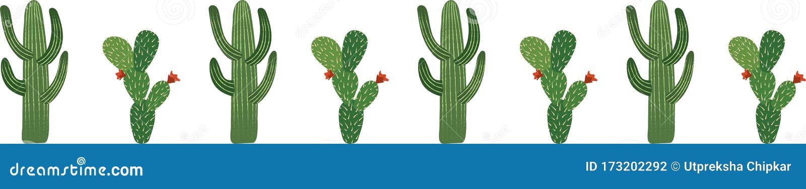 Cute Vector Desert Cacti Seamless Border Stock Vector - Illustration of ...