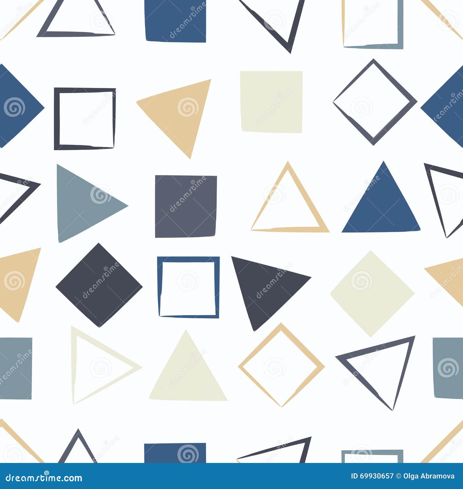 Cute Vector Geometric Seamless Pattern. Brush Strokes, Triangles and ...