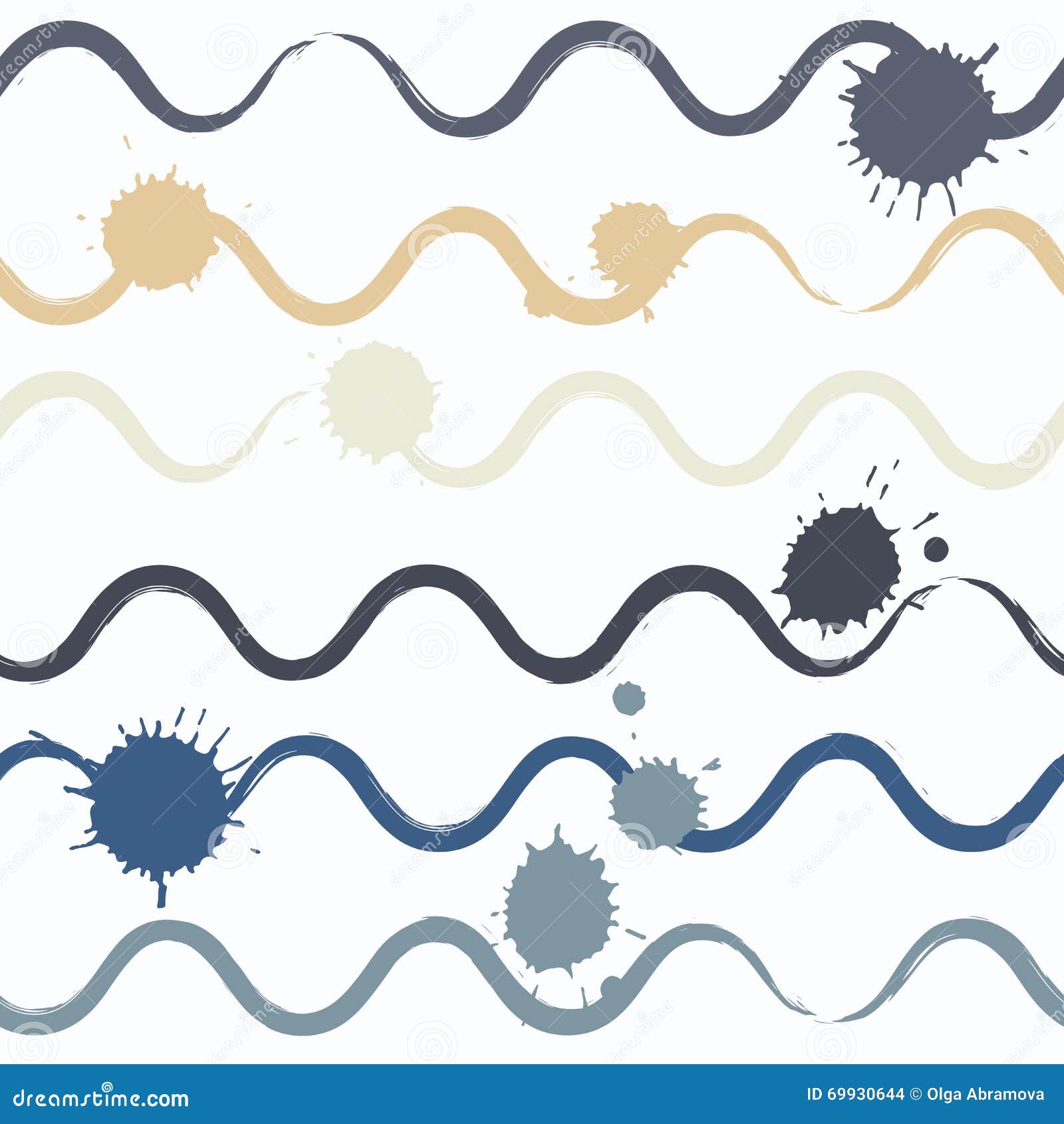 Cute Vector Geometric Seamless Pattern. Brush Strokes, Wavy Lines and ...