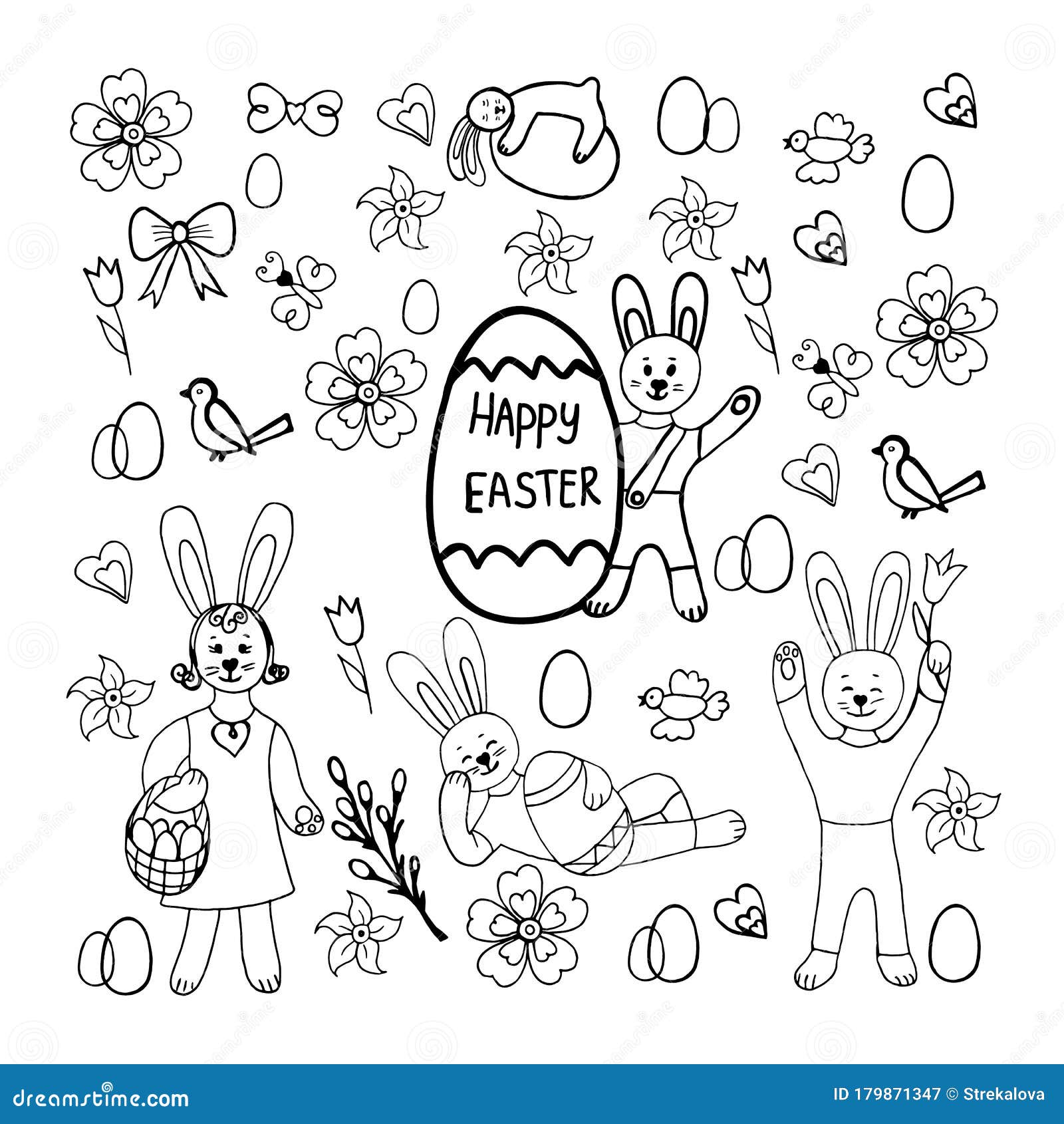 Cute Vector Hand Drawn Doodle Set about Happy Easter Stock Vector ...